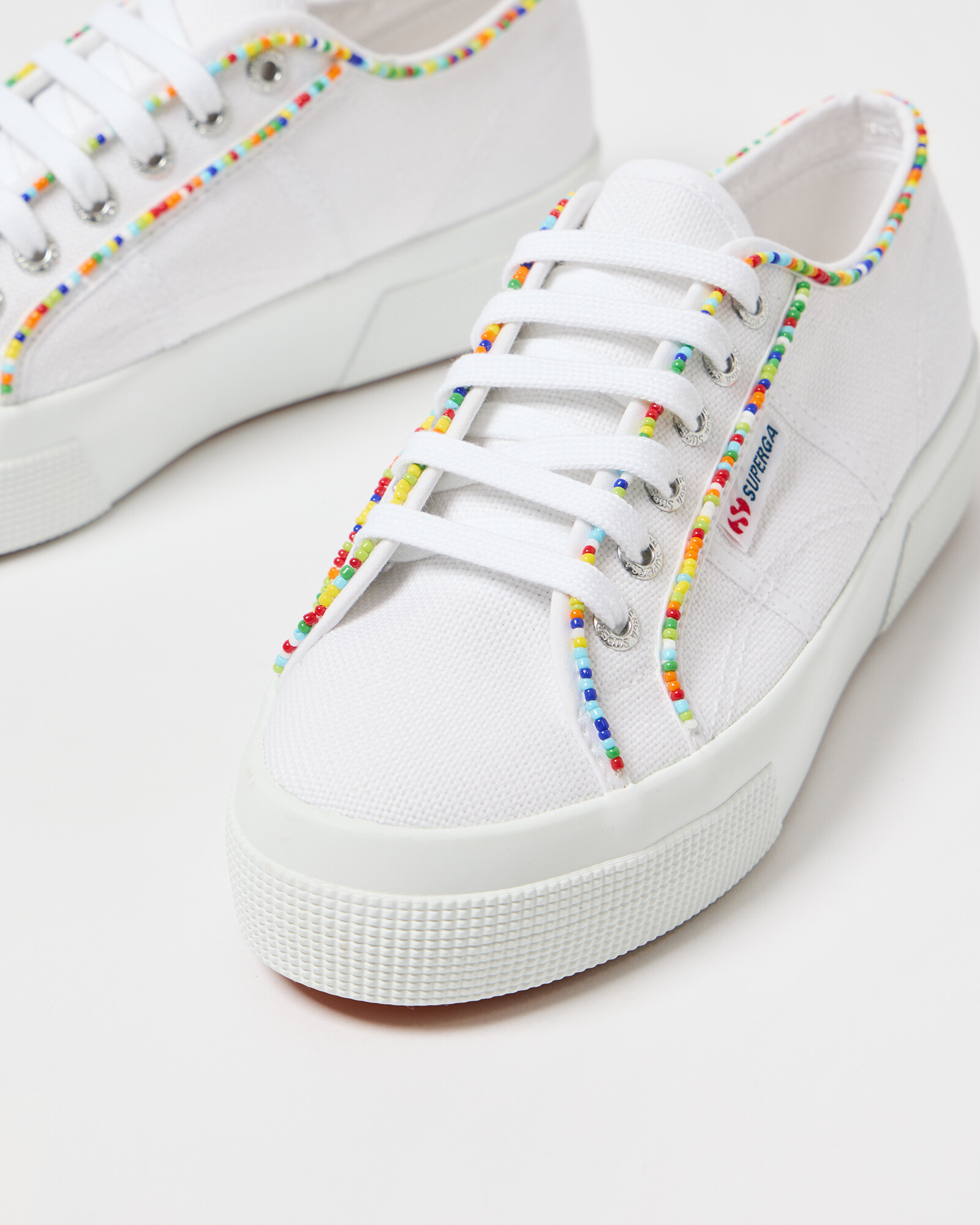 Superga Beaded White Flatform Trainers | Oliver Bonas