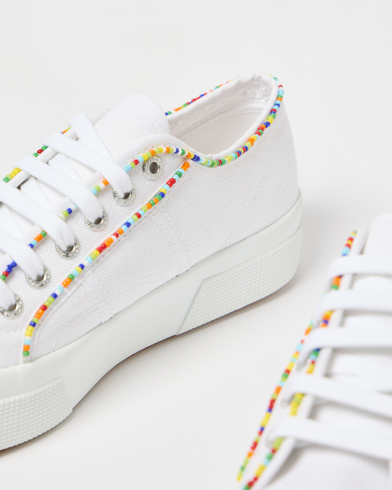 Superga Beaded White Flatform Trainers | Oliver Bonas