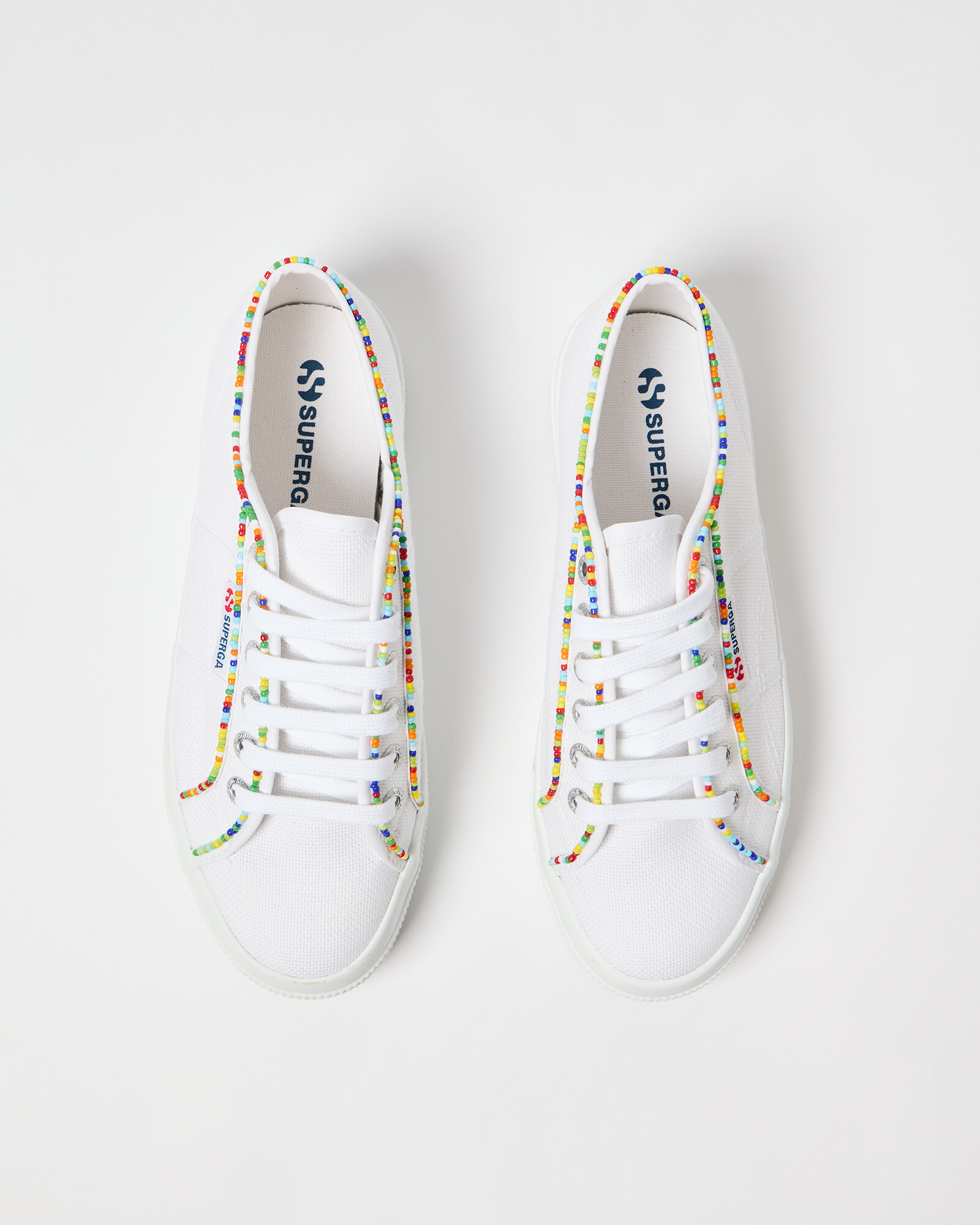 Superga Beaded White Flatform Trainers | Oliver Bonas