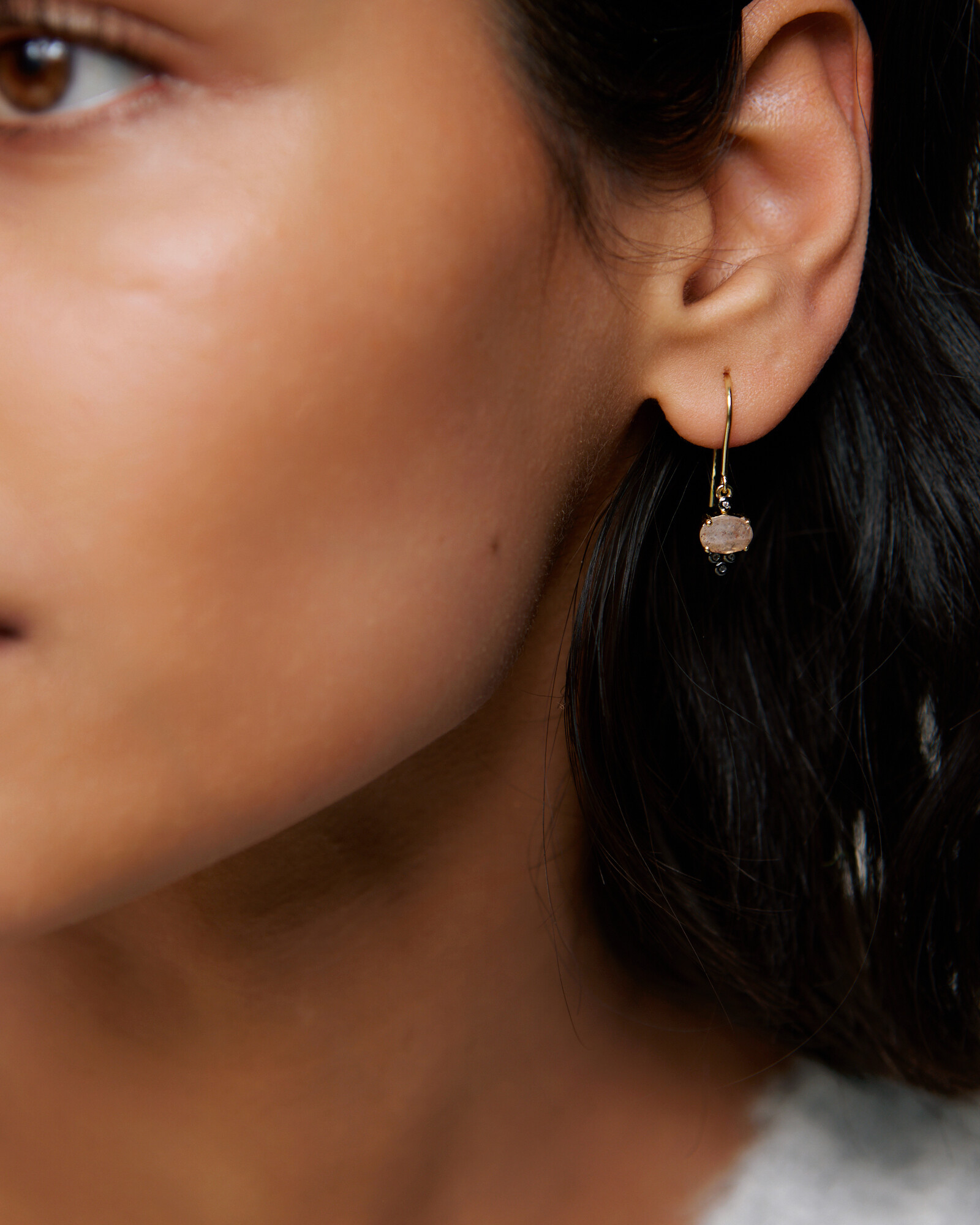 Imogen Ruthenium & Quartz Gold Plated Drop Earrings | Oliver Bonas