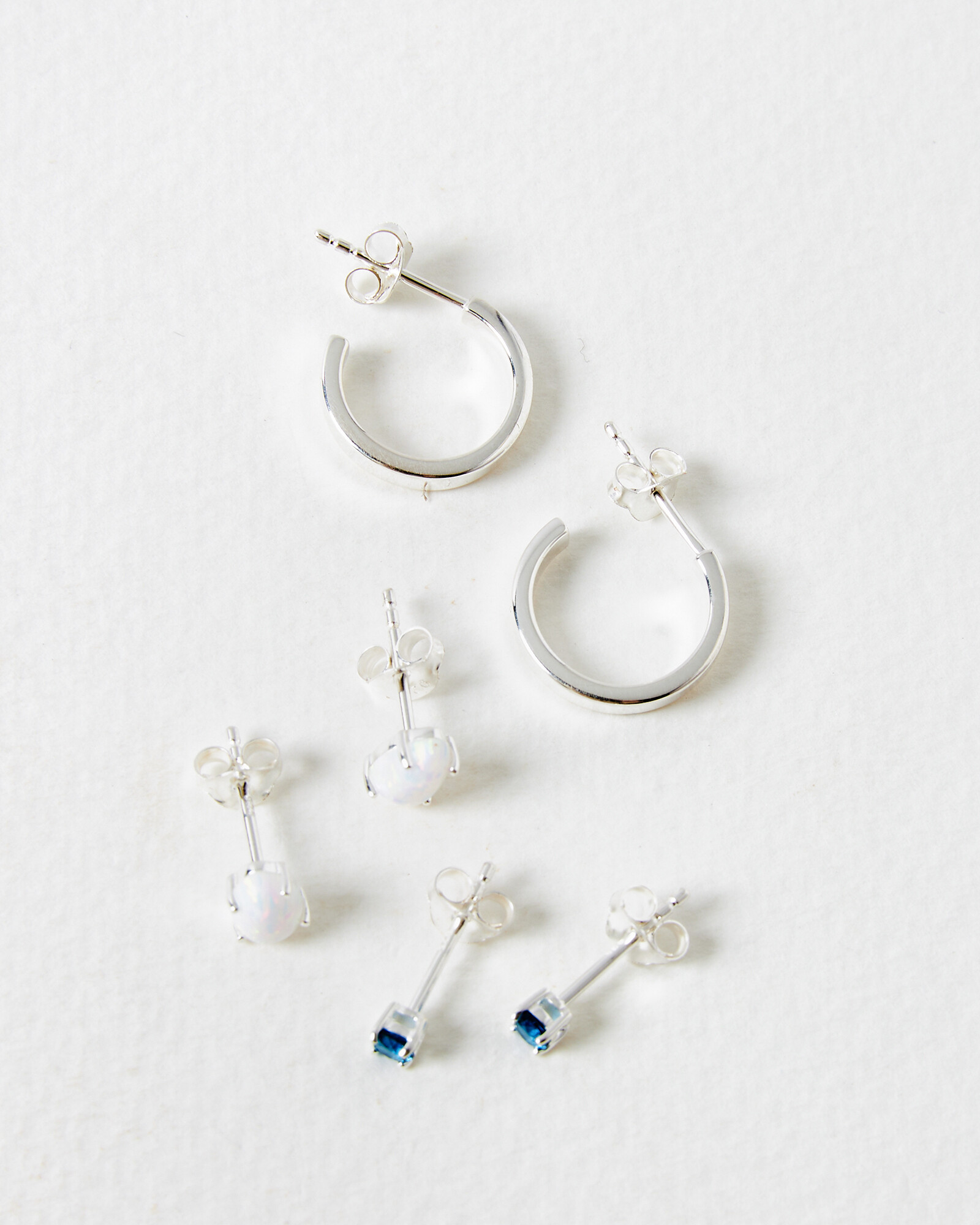 Rita Opalite Stud & Hoop Silver Earring Set | Oliver Bonas