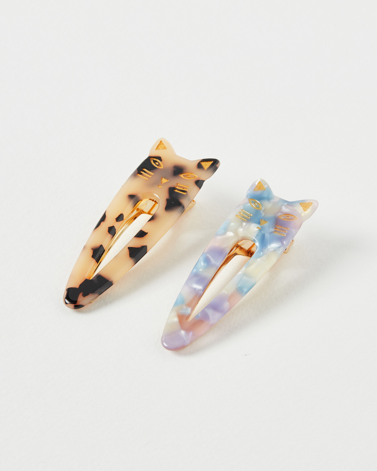 Lexi Cat Marbled Resin Hair Clips Pack of Two | Oliver Bonas