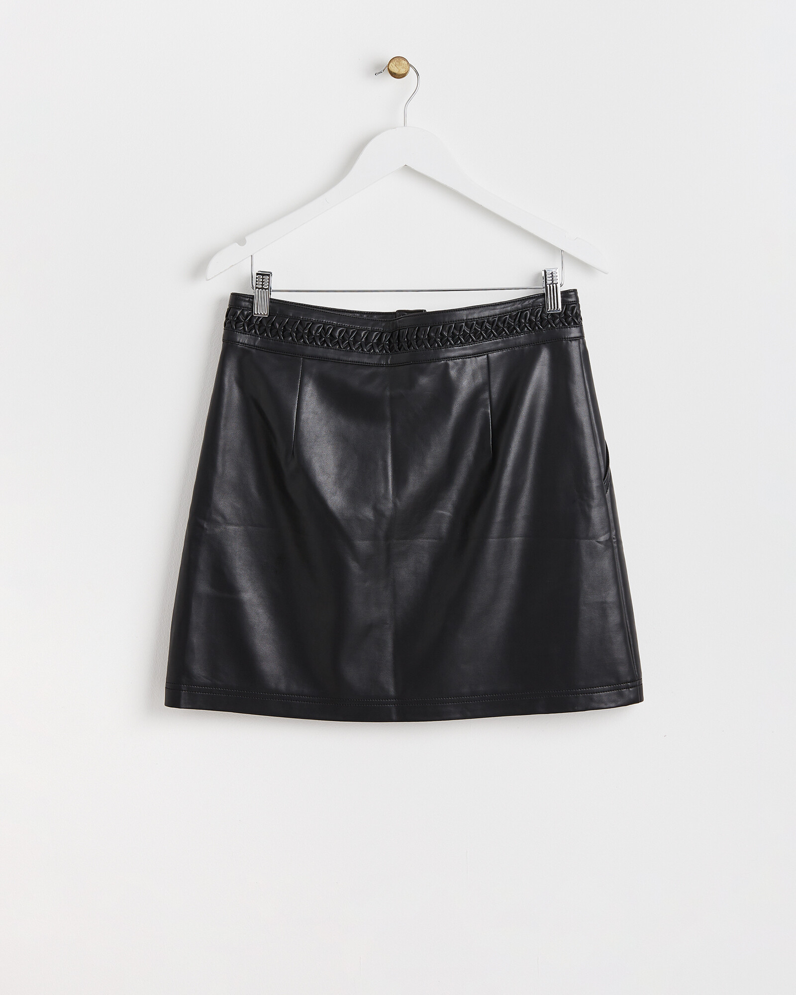 Black Faux Leather Pleat Mini Skirt | Oliver Bonas