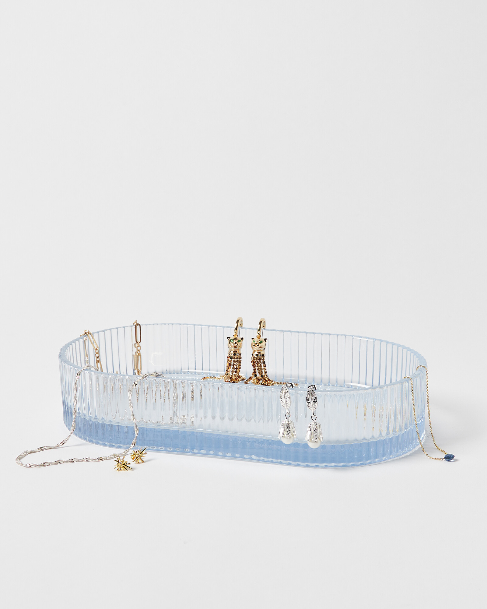 Fluted Glass Blue Storage Tray | Oliver Bonas