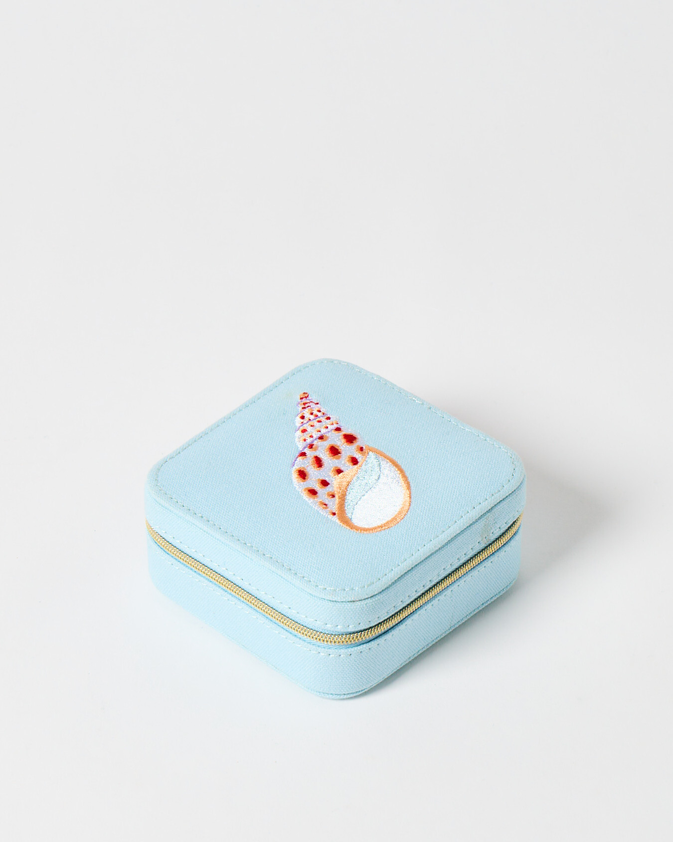 Shell Embroidered Blue Square Jewellery Box | Oliver Bonas