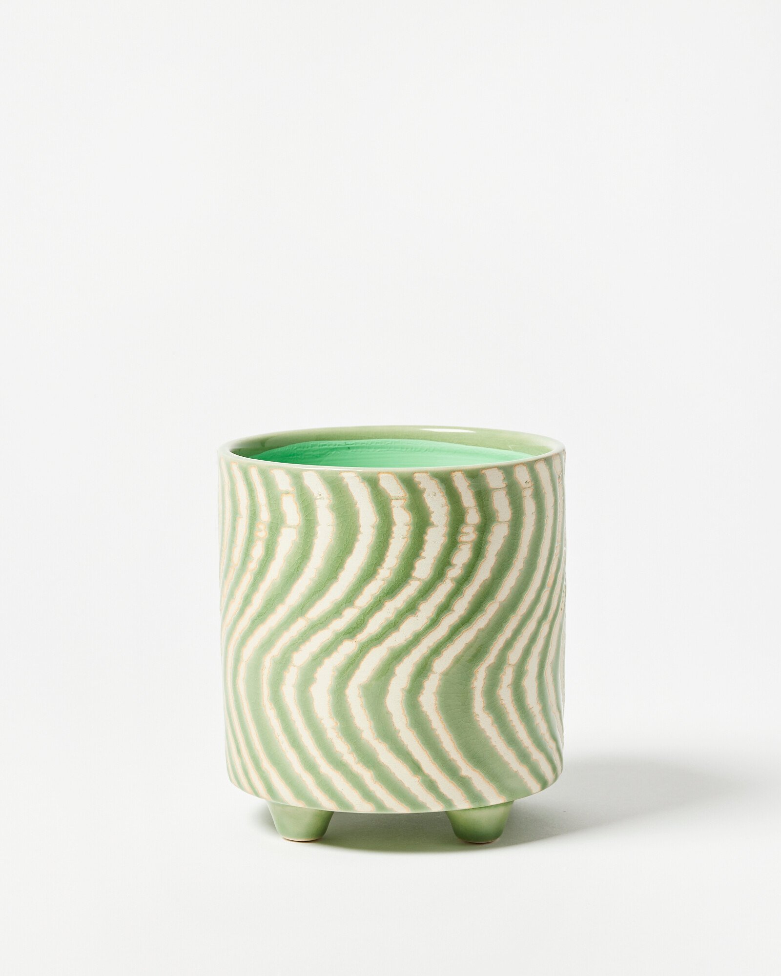 Kuori Green Wavy Ceramic Plant Pot Medium | Oliver Bonas