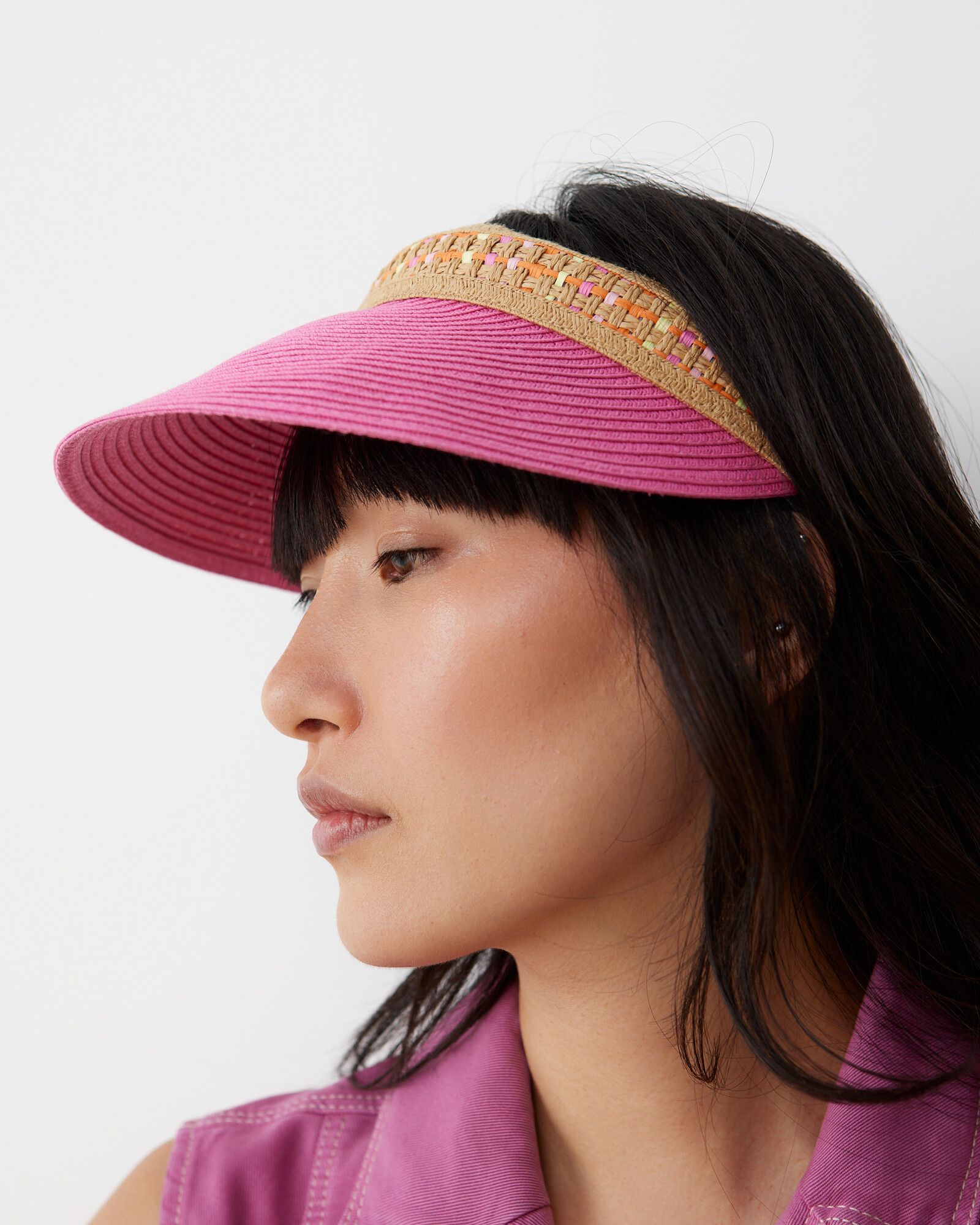 Pink Colourful Stitch Visor Hat | Oliver Bonas