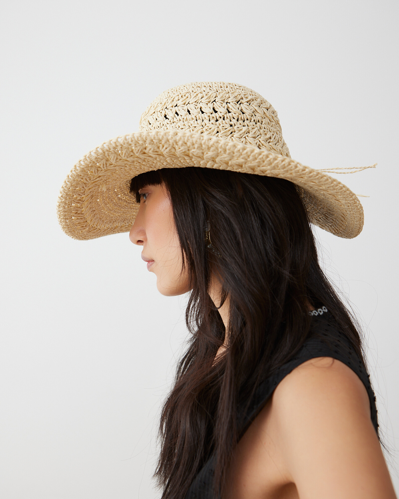 Shell Trim Natural Crochet Floppy Foldable Hat | Oliver Bonas