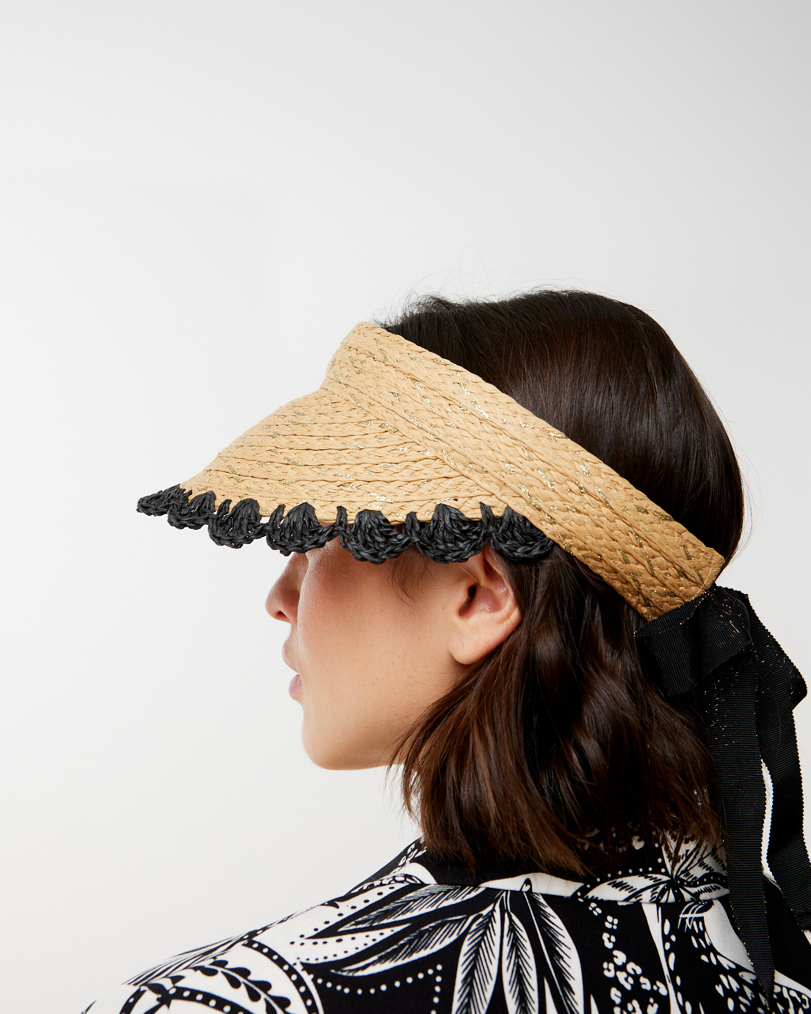 Black Scallop Sparkle Visor Hat | Oliver Bonas