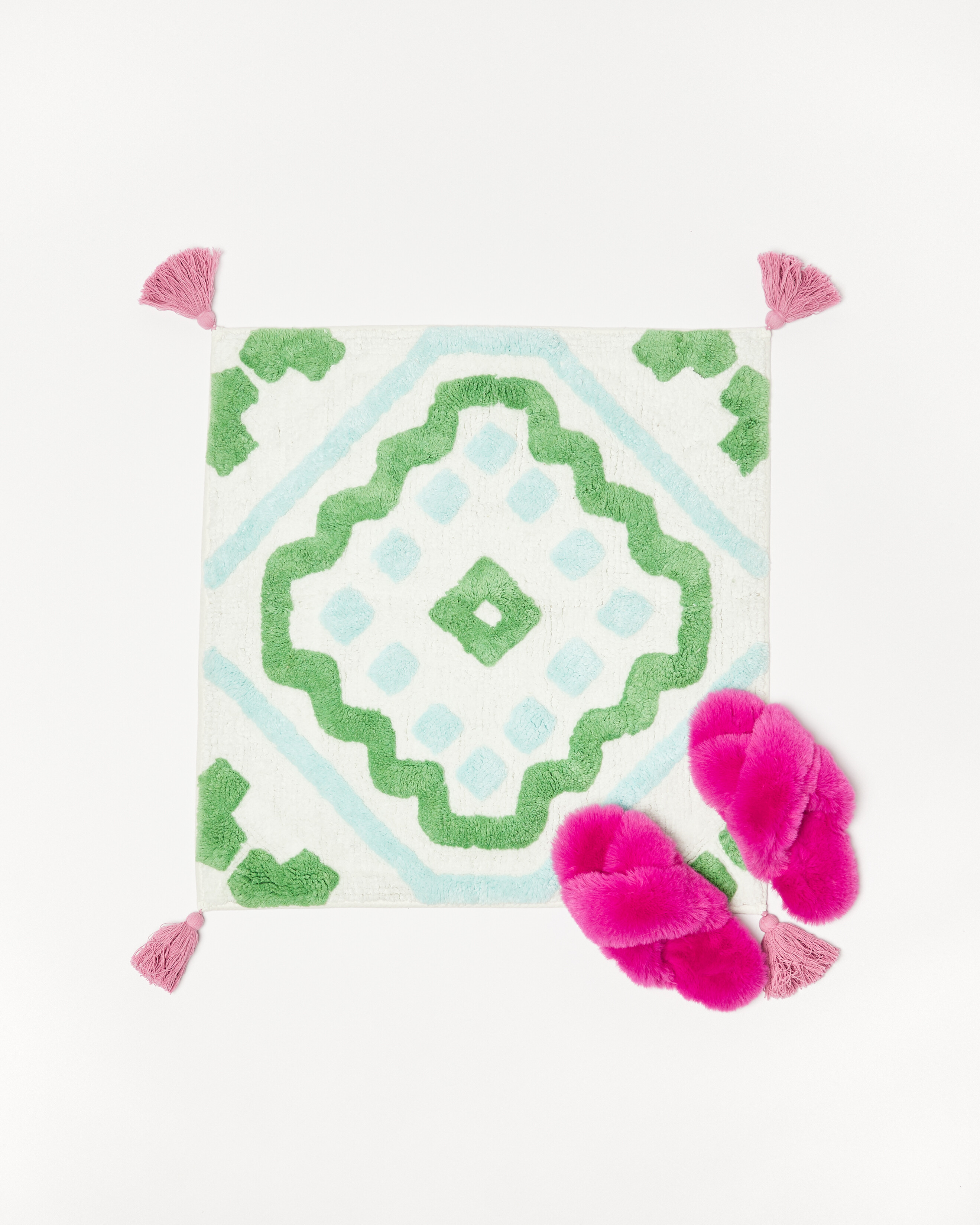 Tile Green Square Bath Mat | Oliver Bonas