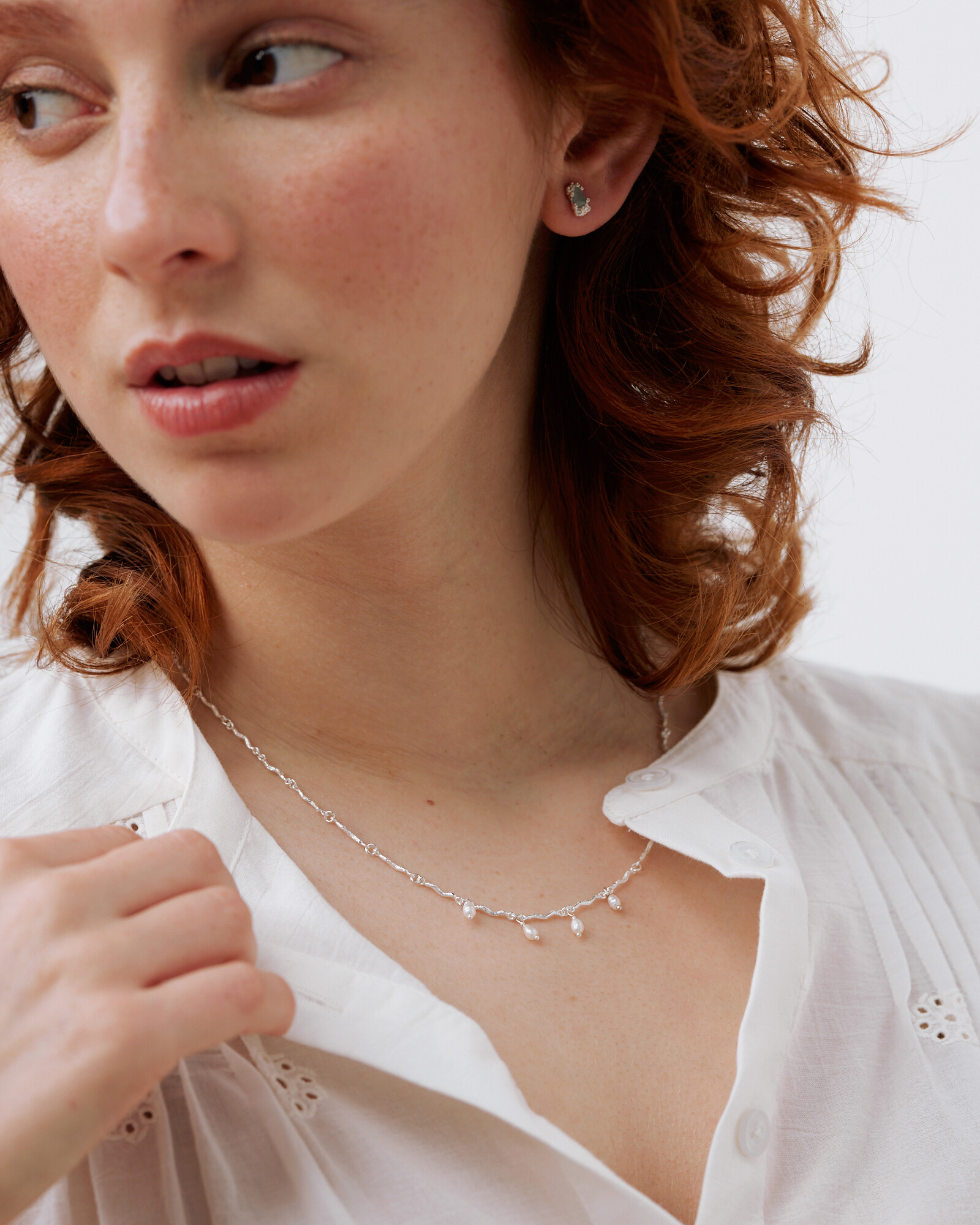Nixie Freshwater Pearl Wavy Silver Chain Necklace | Oliver Bonas