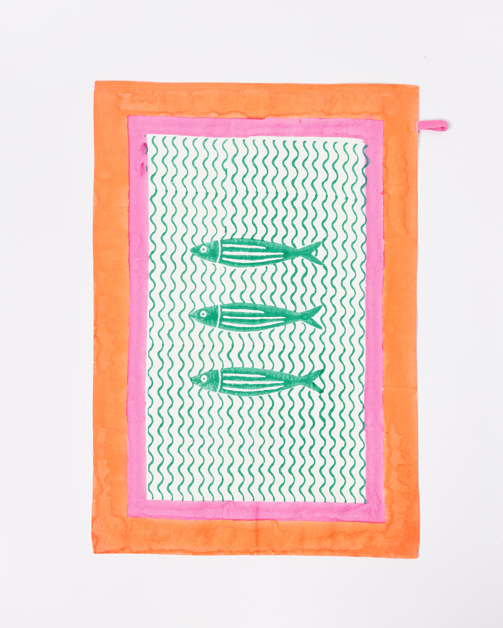 Lumu Block Printed Wavy Fish Tea Towel | Oliver Bonas