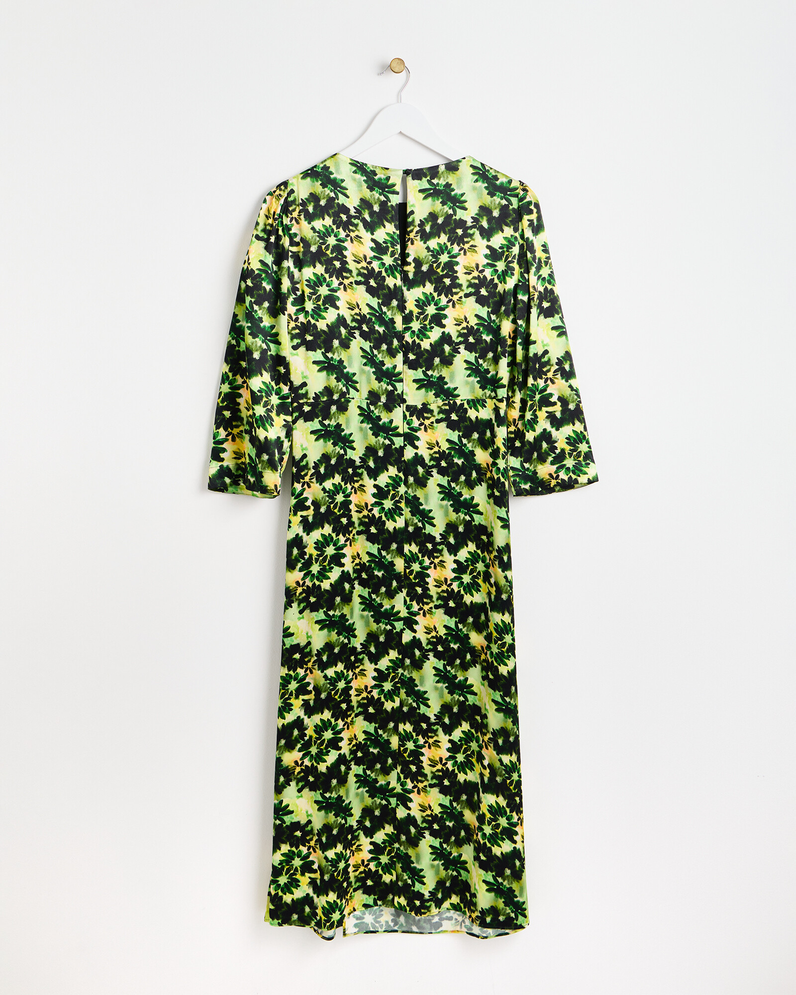 Inky Floral Print Yellow Midi Dress | Oliver Bonas