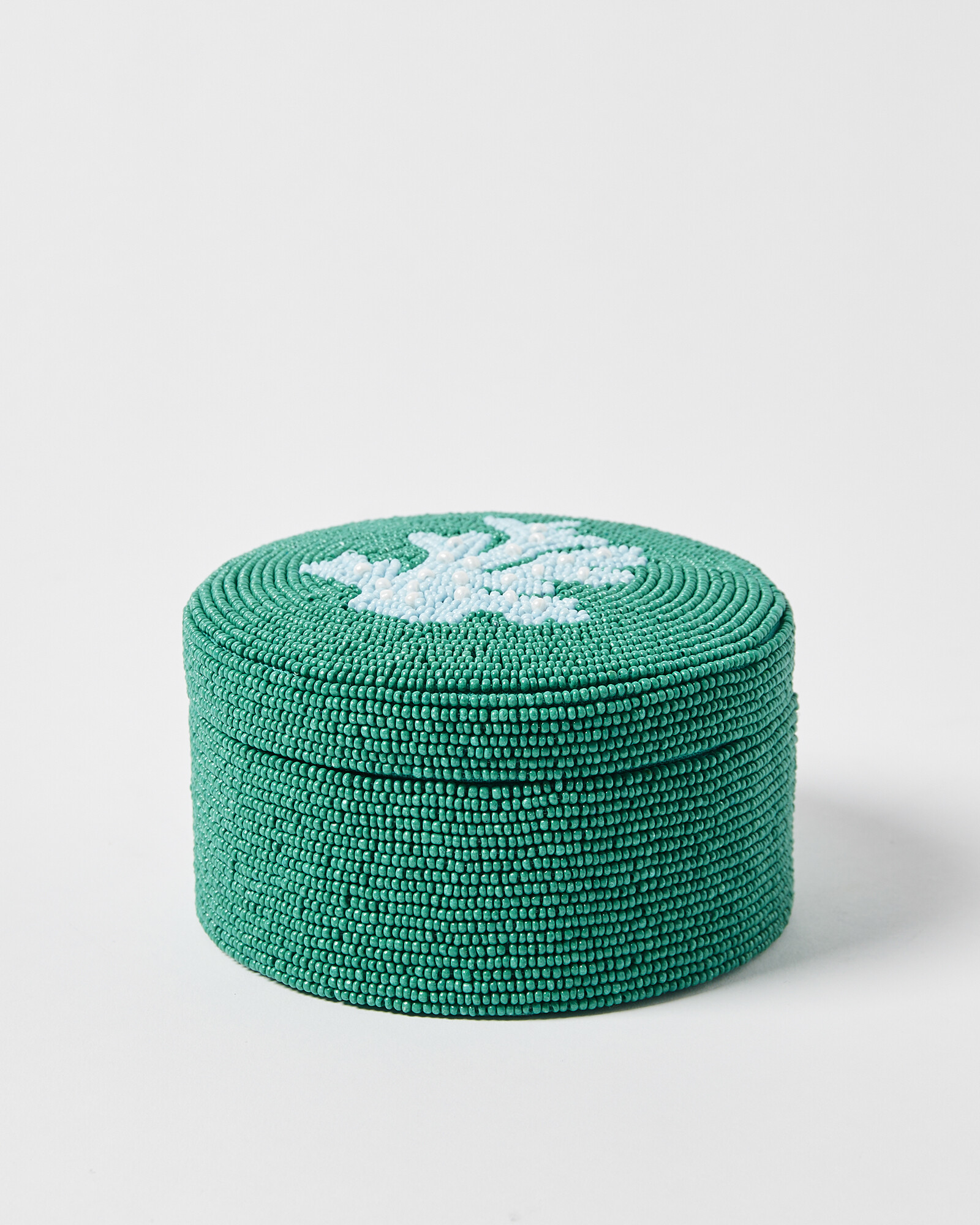 Beaded Coral Green Round Storage Pot | Oliver Bonas