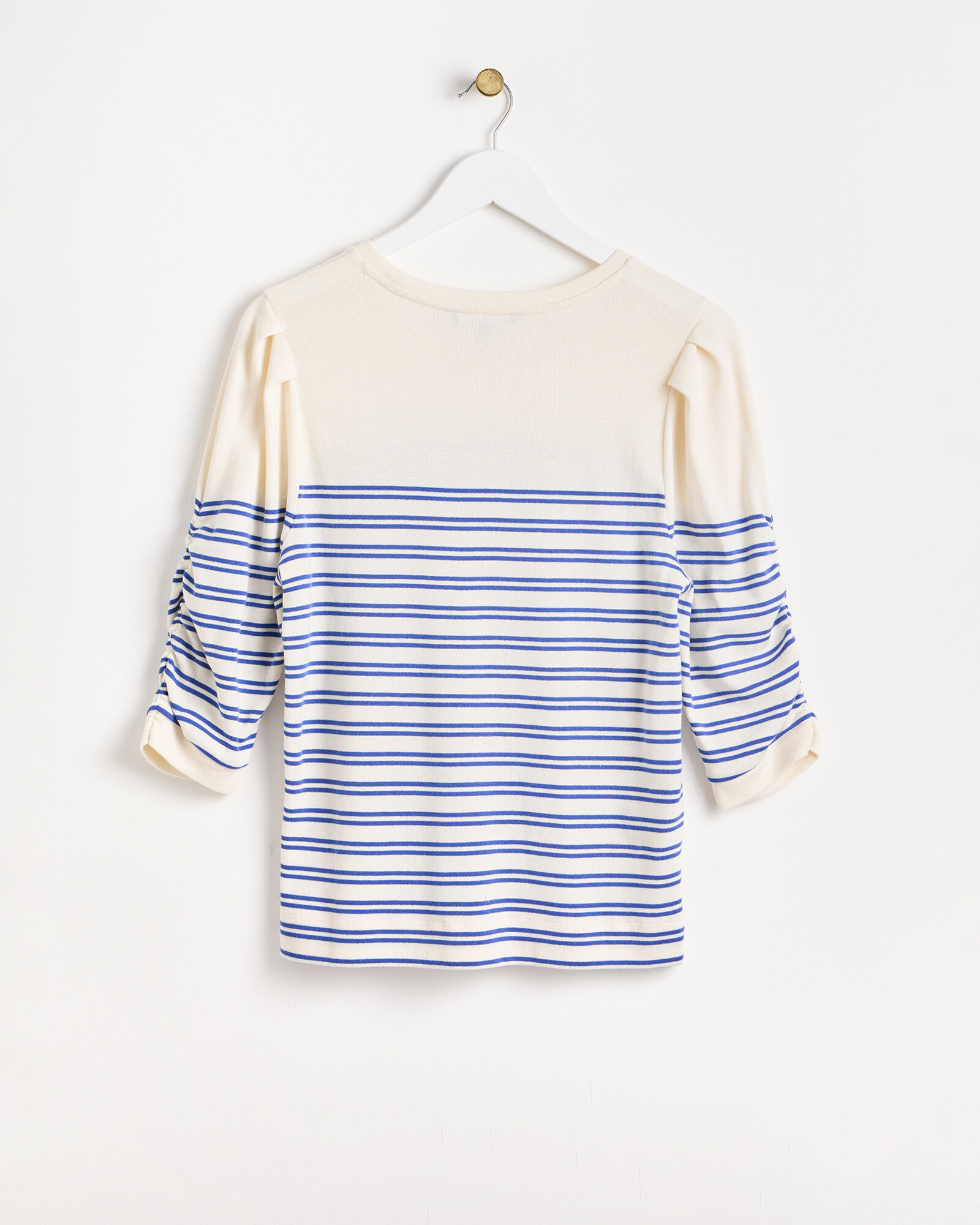 Blue Stripe Ruched Sleeve Jersey Top | Oliver Bonas