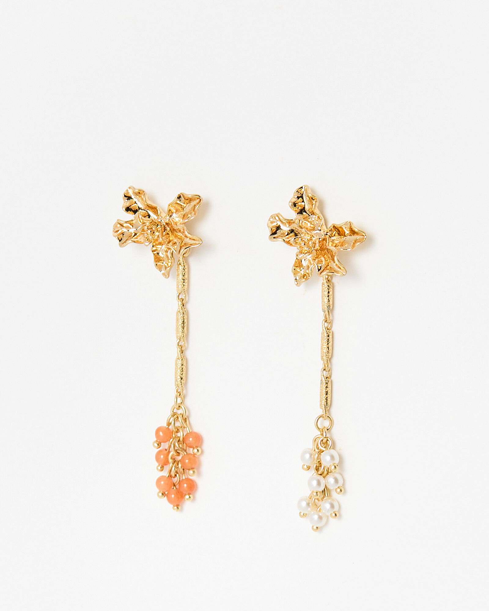 Aukai Faux Pearl Beaded Mismatch Drop Earrings | Oliver Bonas