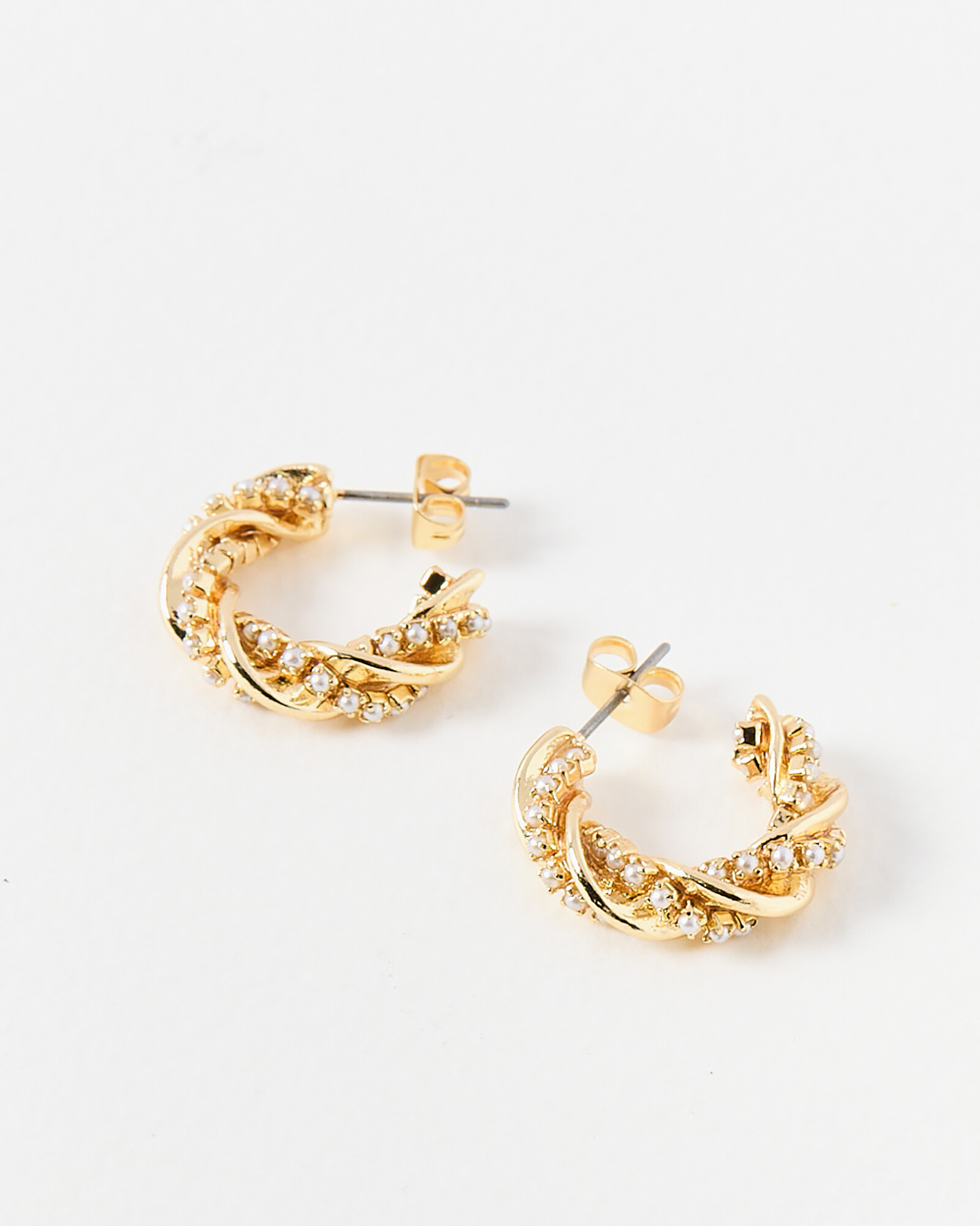Azure Metal Twist Gold Tone Faux Pearl Hoop Earrings | Oliver Bonas