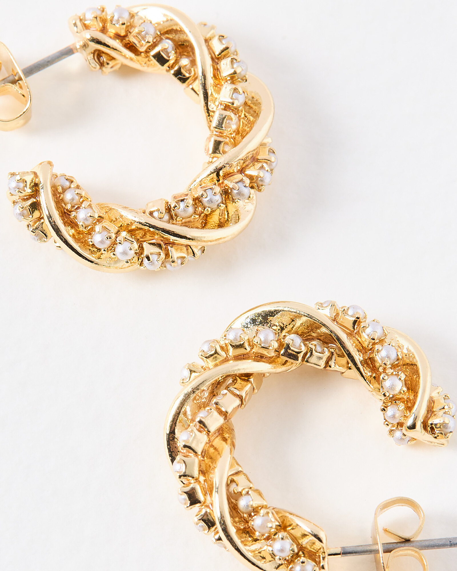 Azure Metal Twist Gold Tone Faux Pearl Hoop Earrings | Oliver Bonas