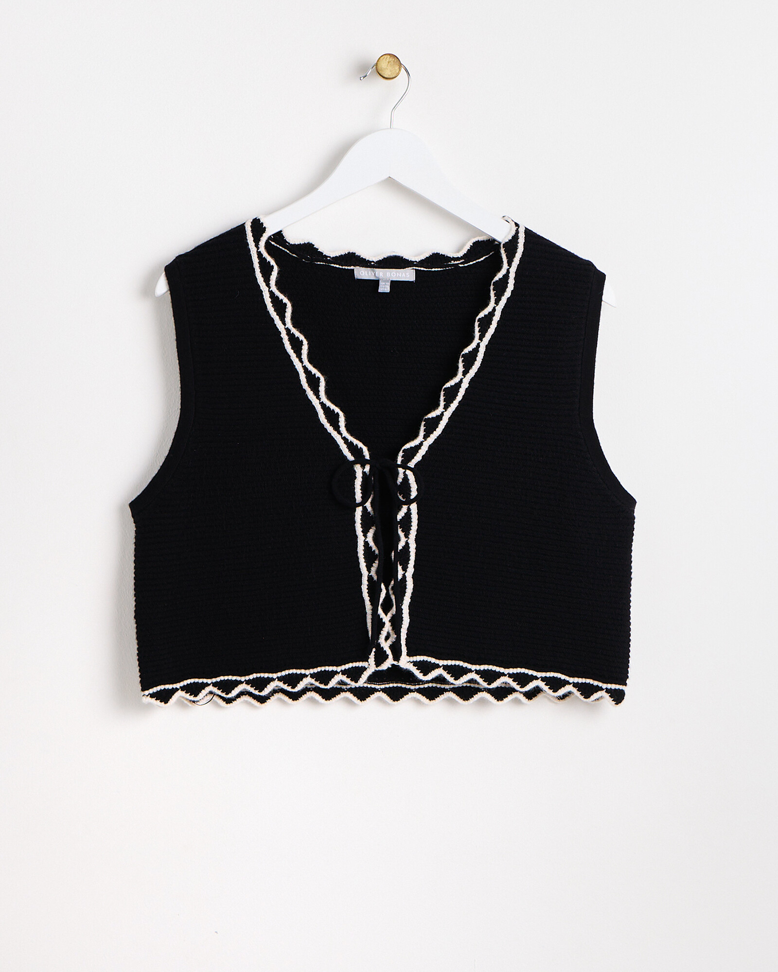 Black Wavy Trim Knitted Tie Waistcoat | Oliver Bonas