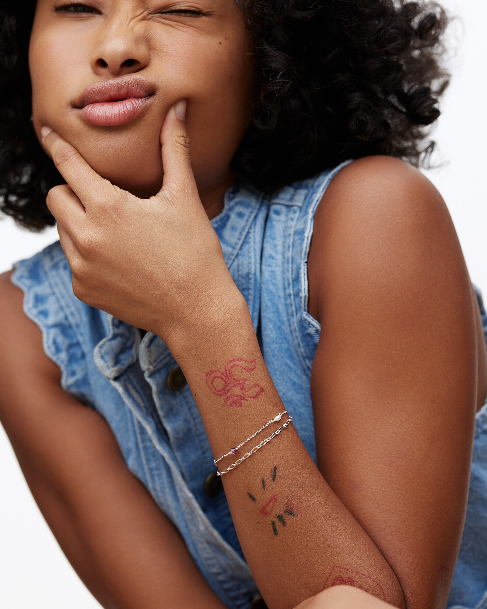 Ula Pearl & Stone Silver Layered Chain Bracelet | Oliver Bonas