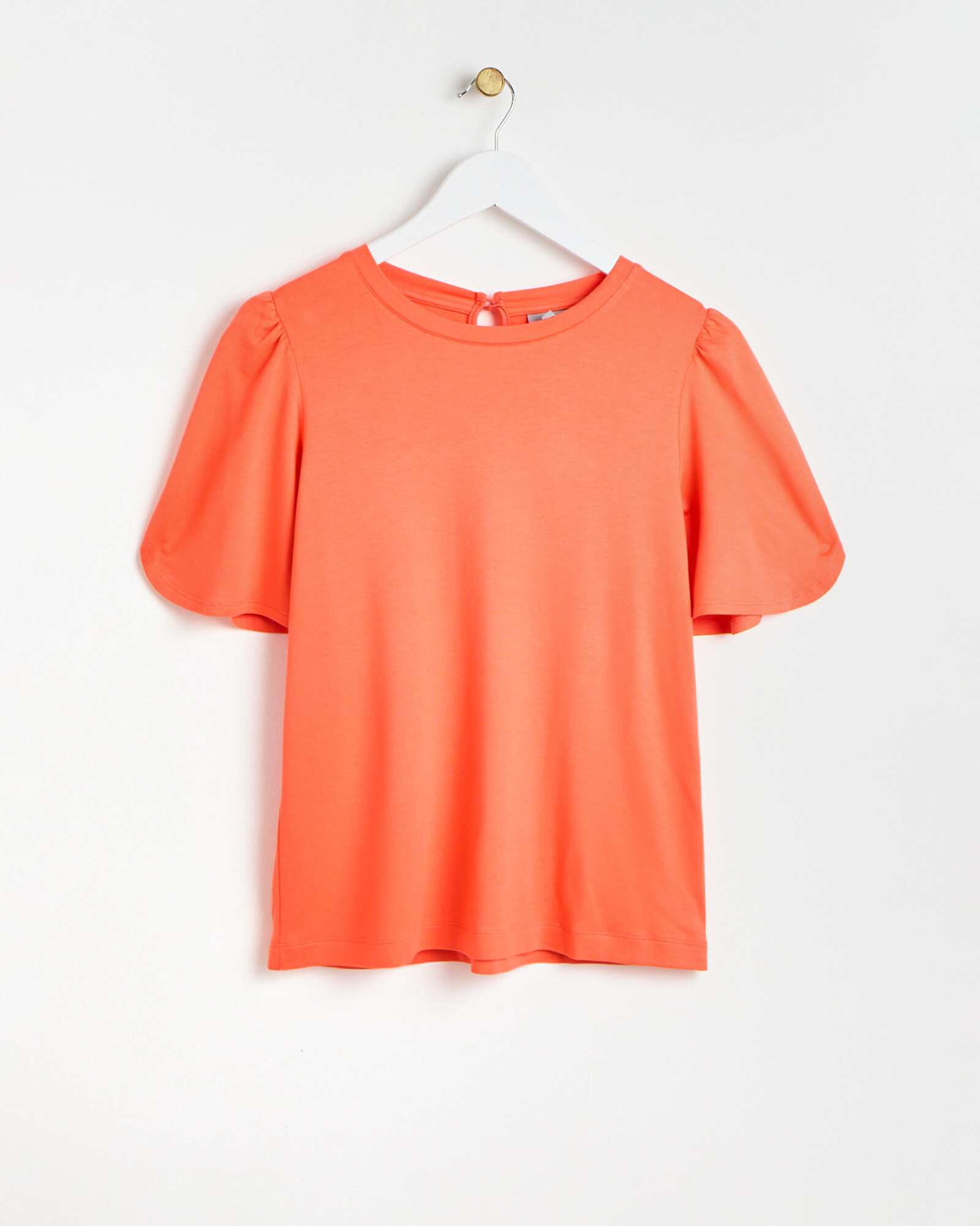Orange Flutter Sleeve Jersey Top | Oliver Bonas
