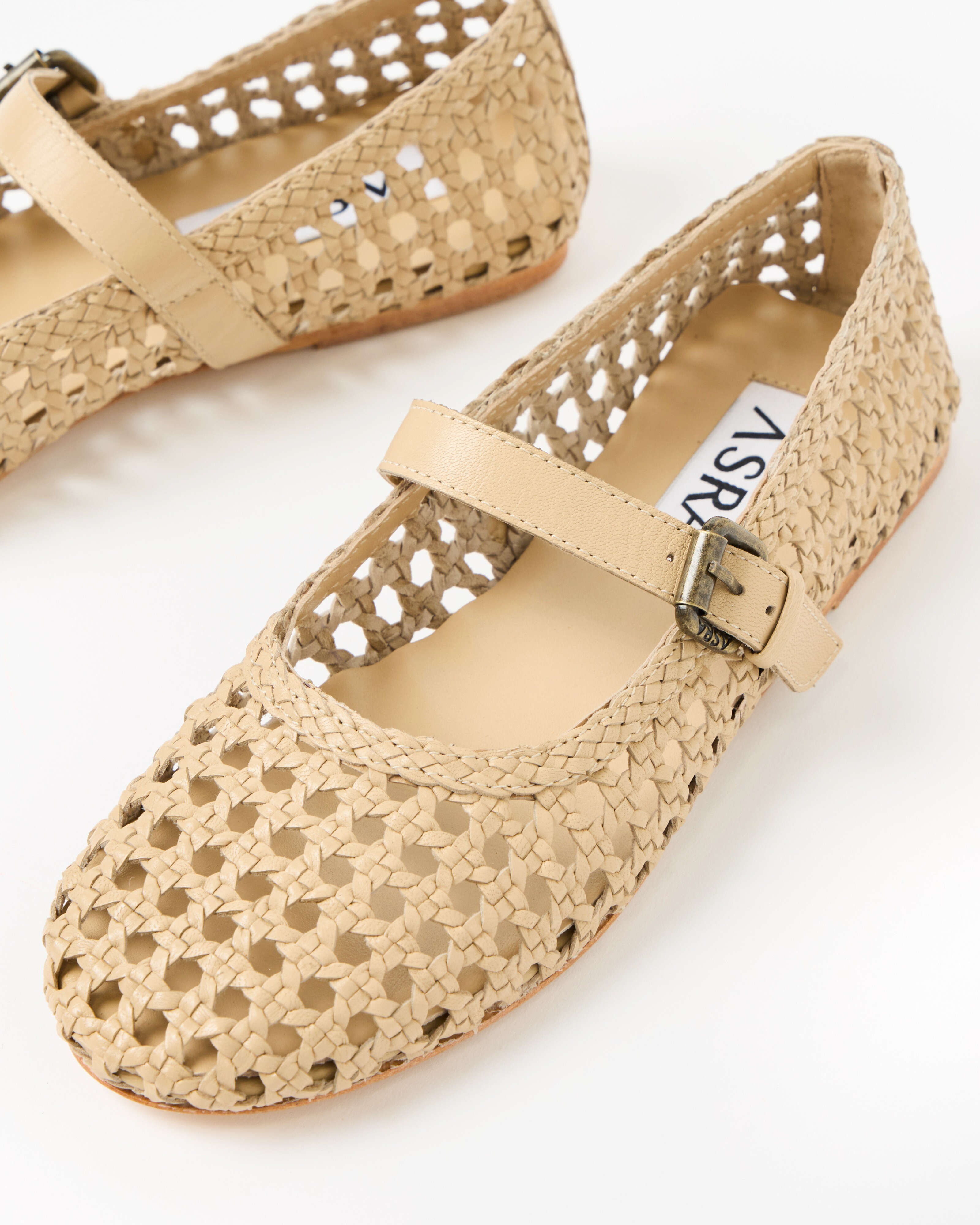 Asra Neve Woven Beige Leather Mary Janes | Oliver Bonas