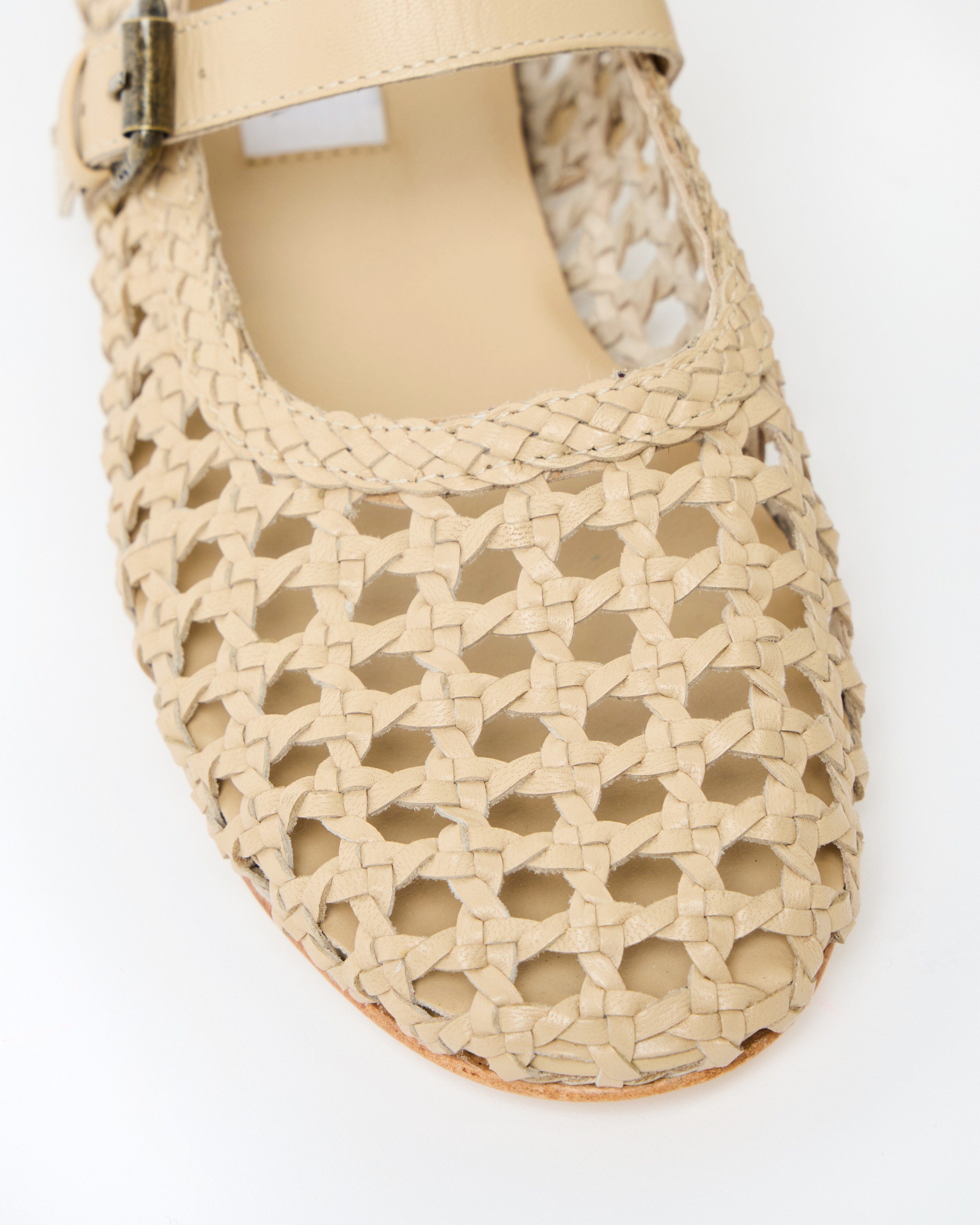 Asra Neve Woven Beige Leather Mary Janes | Oliver Bonas