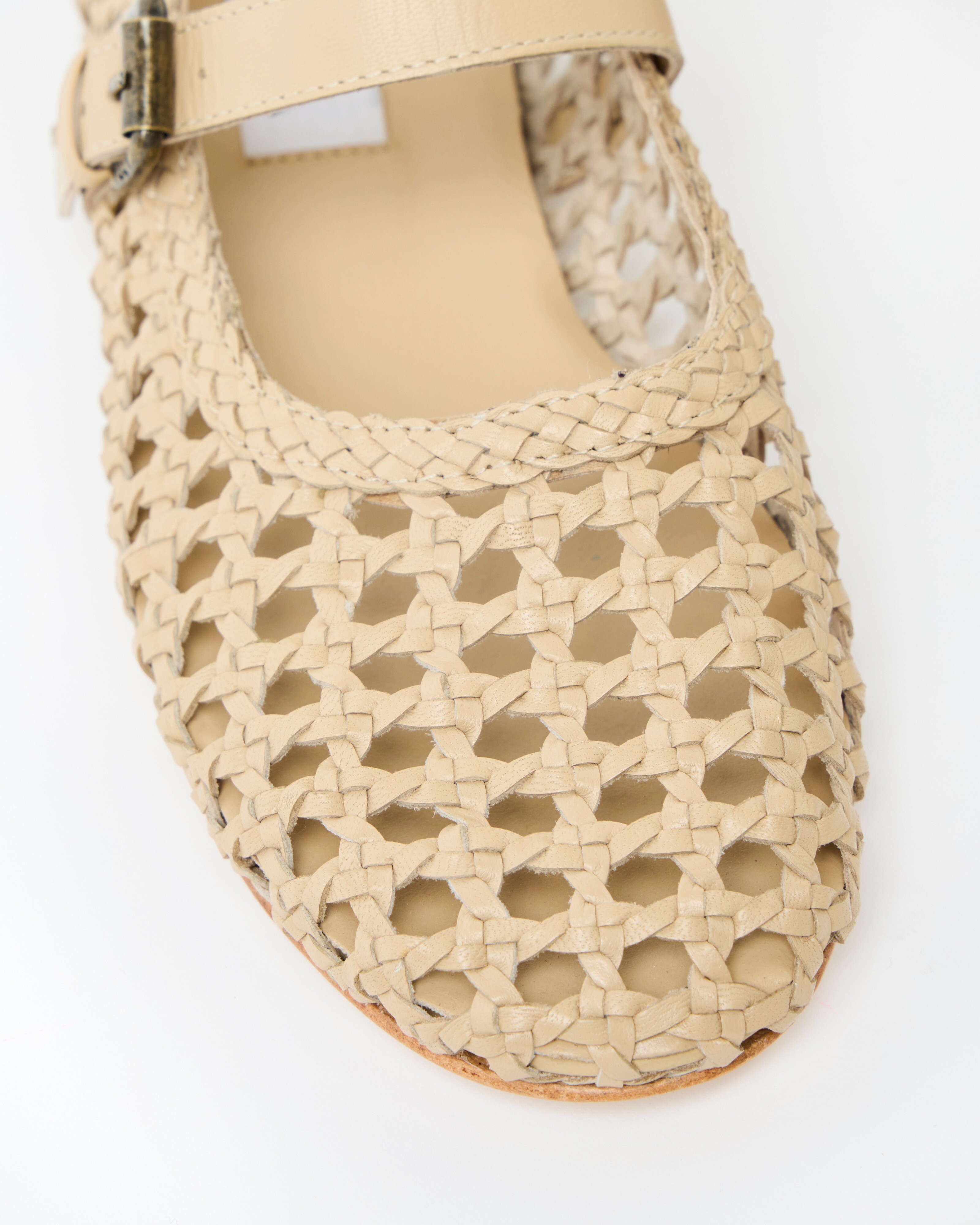 Asra Neve Woven Beige Leather Mary Janes | Oliver Bonas