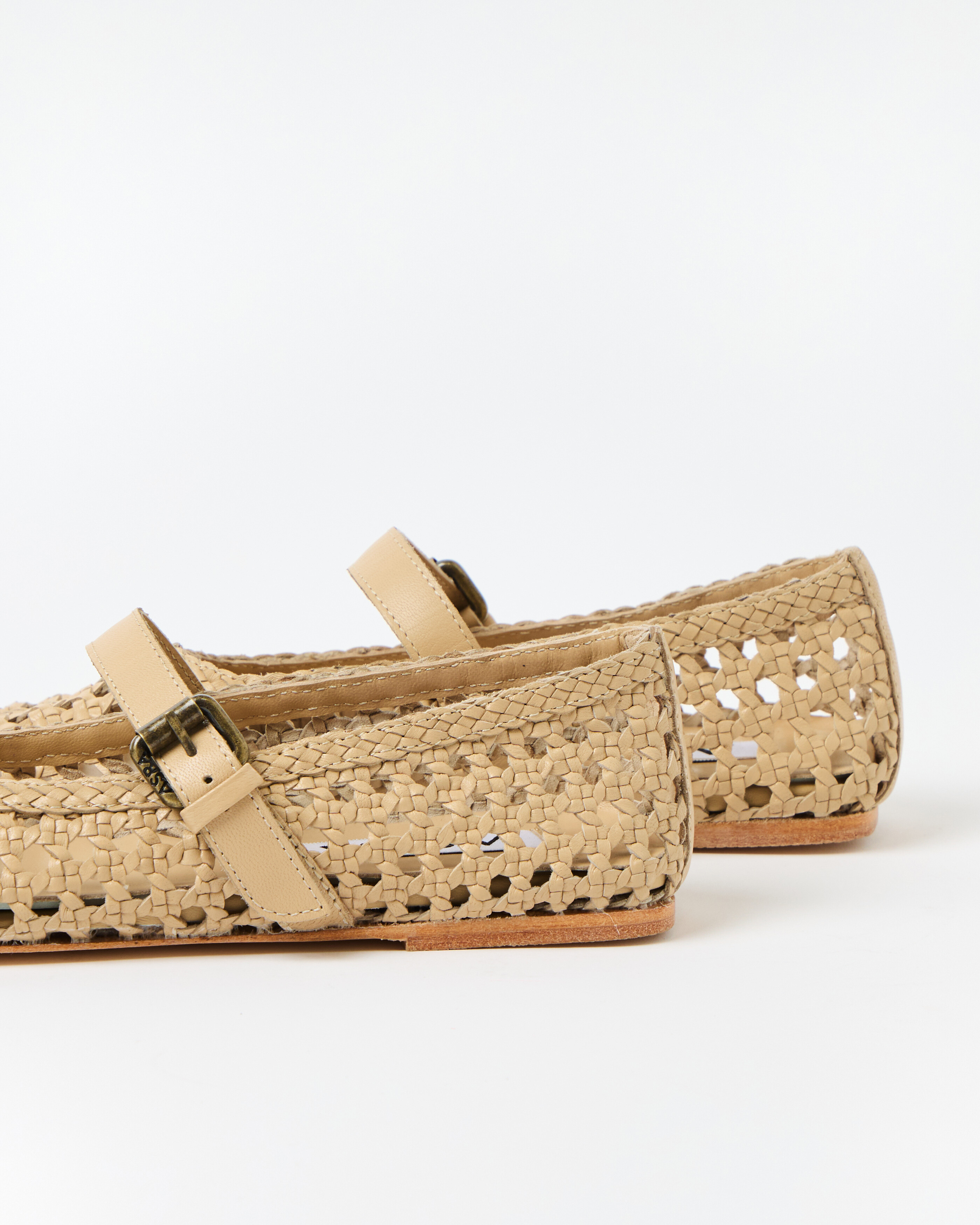 Asra Neve Woven Beige Leather Mary Janes | Oliver Bonas