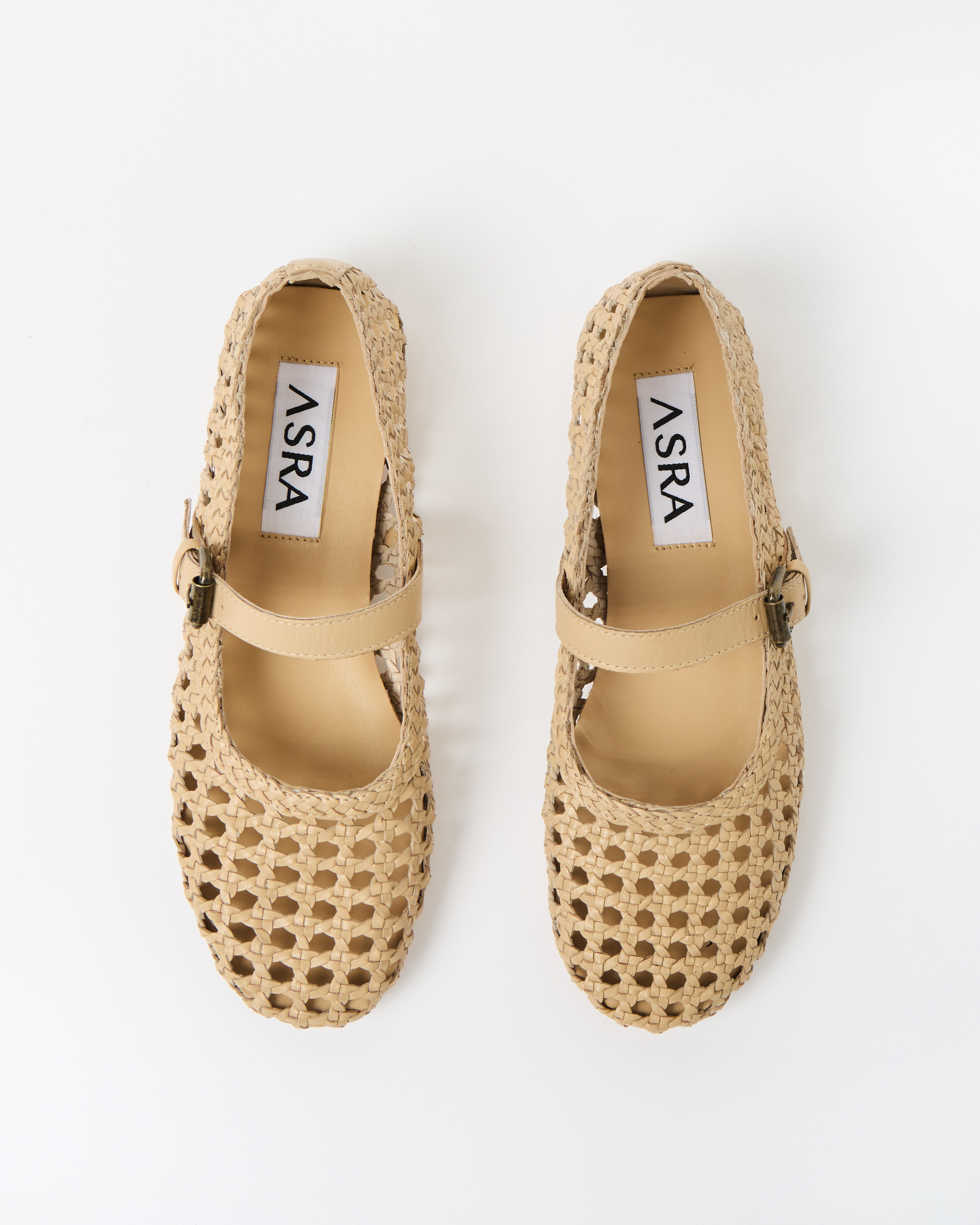 Asra Neve Woven Beige Leather Mary Janes | Oliver Bonas