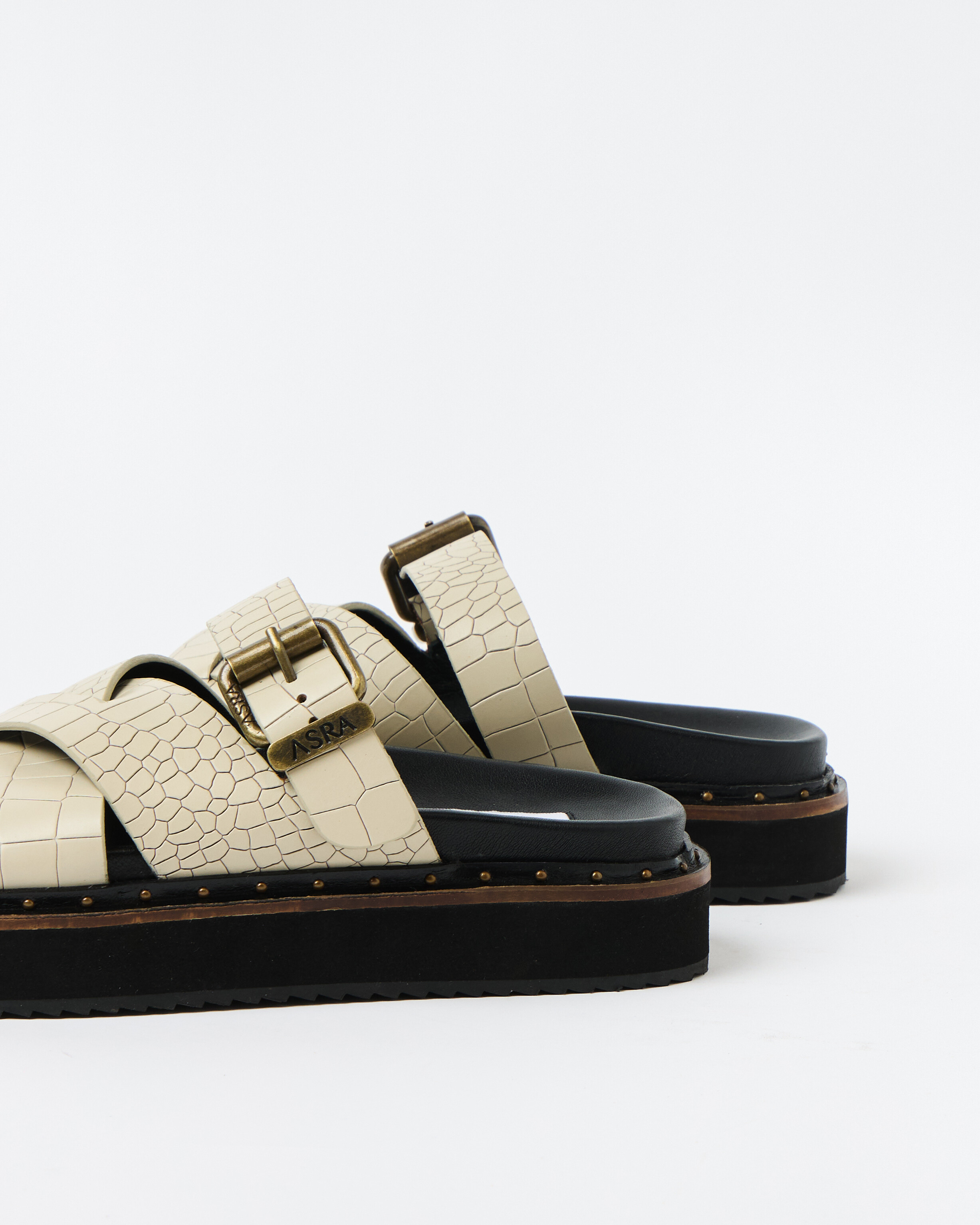 Asra Megan White Croc Leather Crossover Sandals | Oliver Bonas