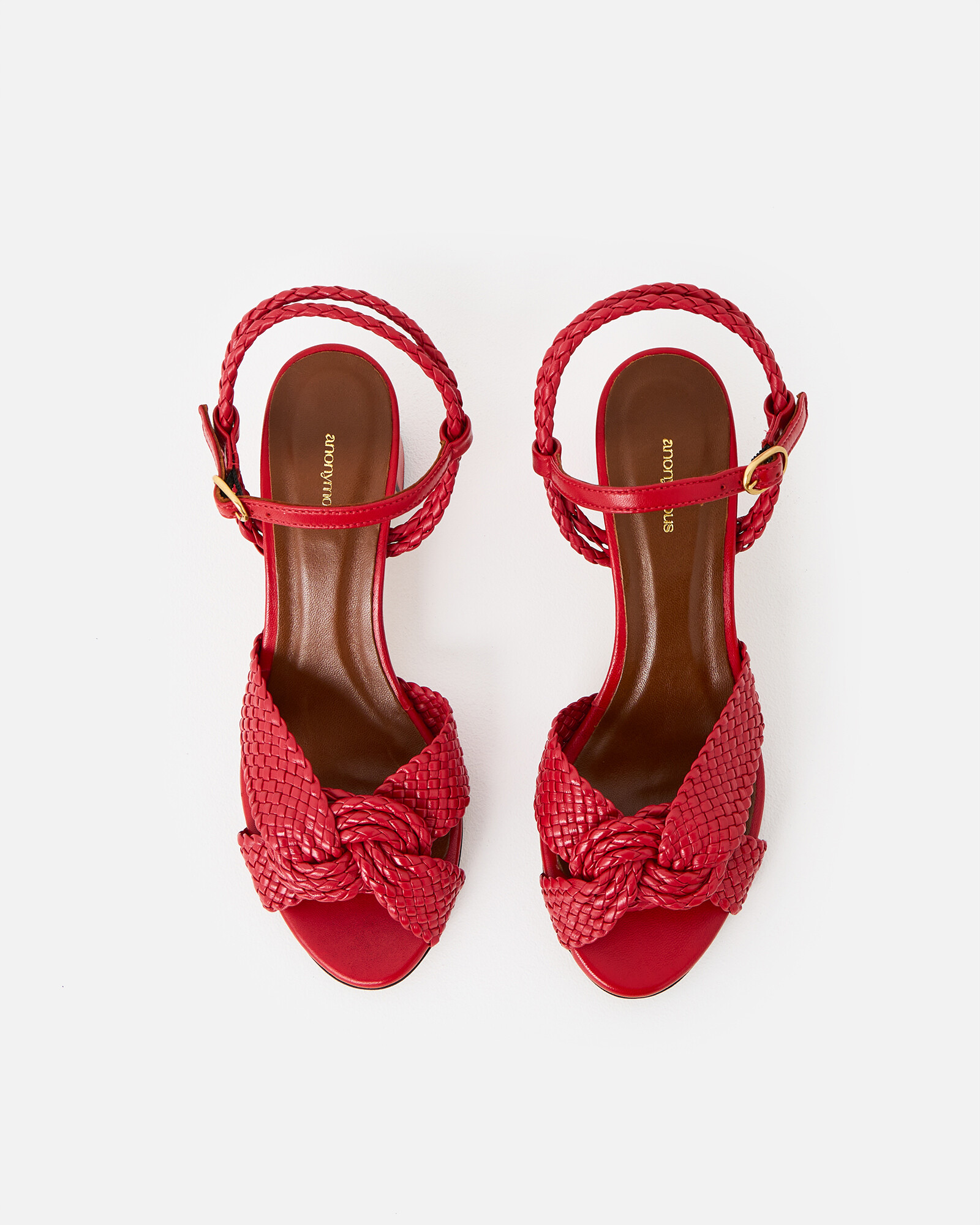 Anonymous Copenhagen Dilaya 55 Red Braided Leather Heeled Sandals ...