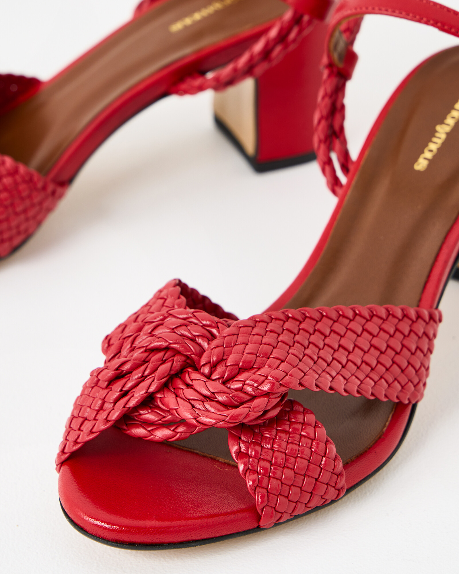 Anonymous Copenhagen Dilaya 55 Red Braided Leather Heeled Sandals ...