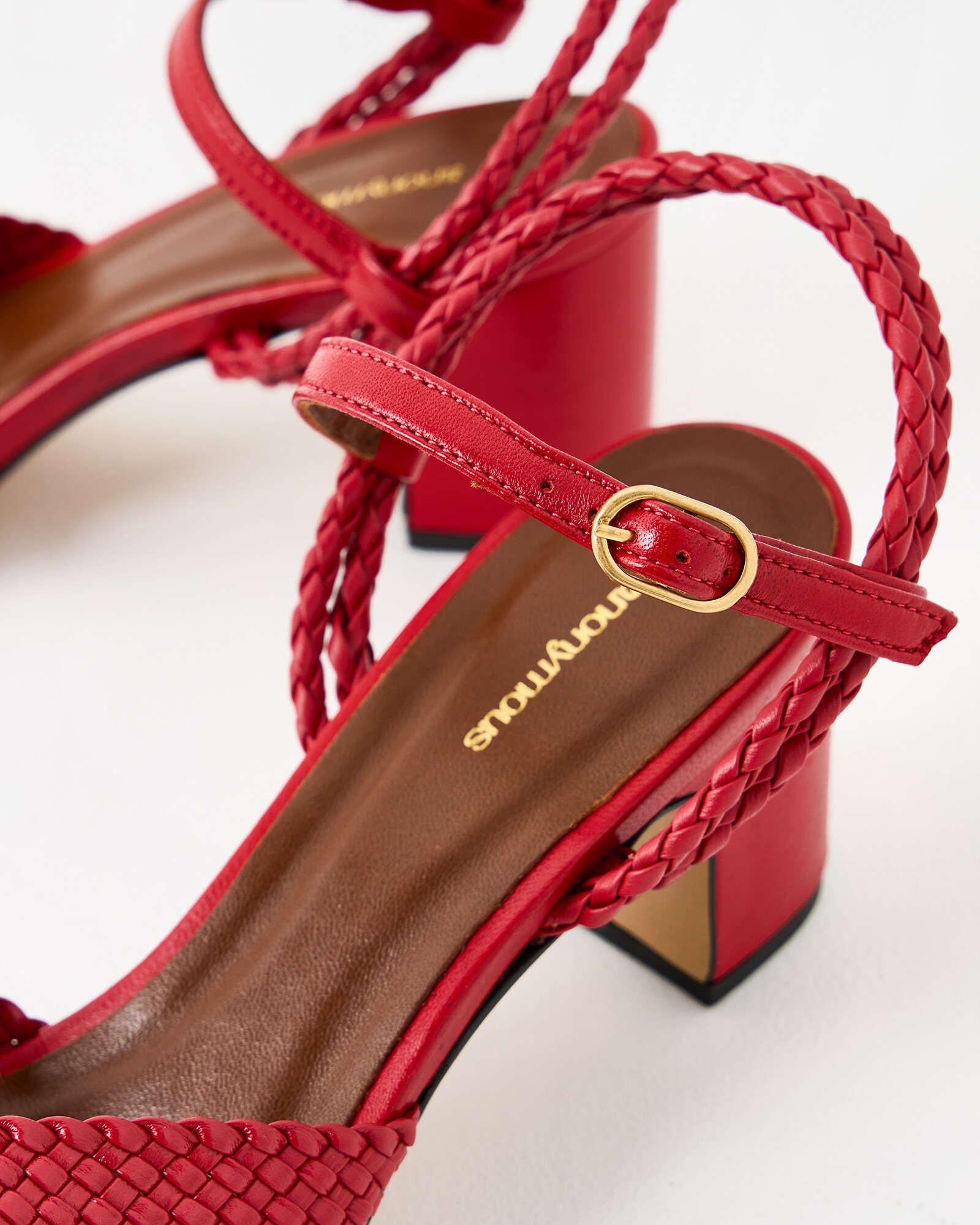 Anonymous Copenhagen Dilaya 55 Red Braided Leather Heeled Sandals ...