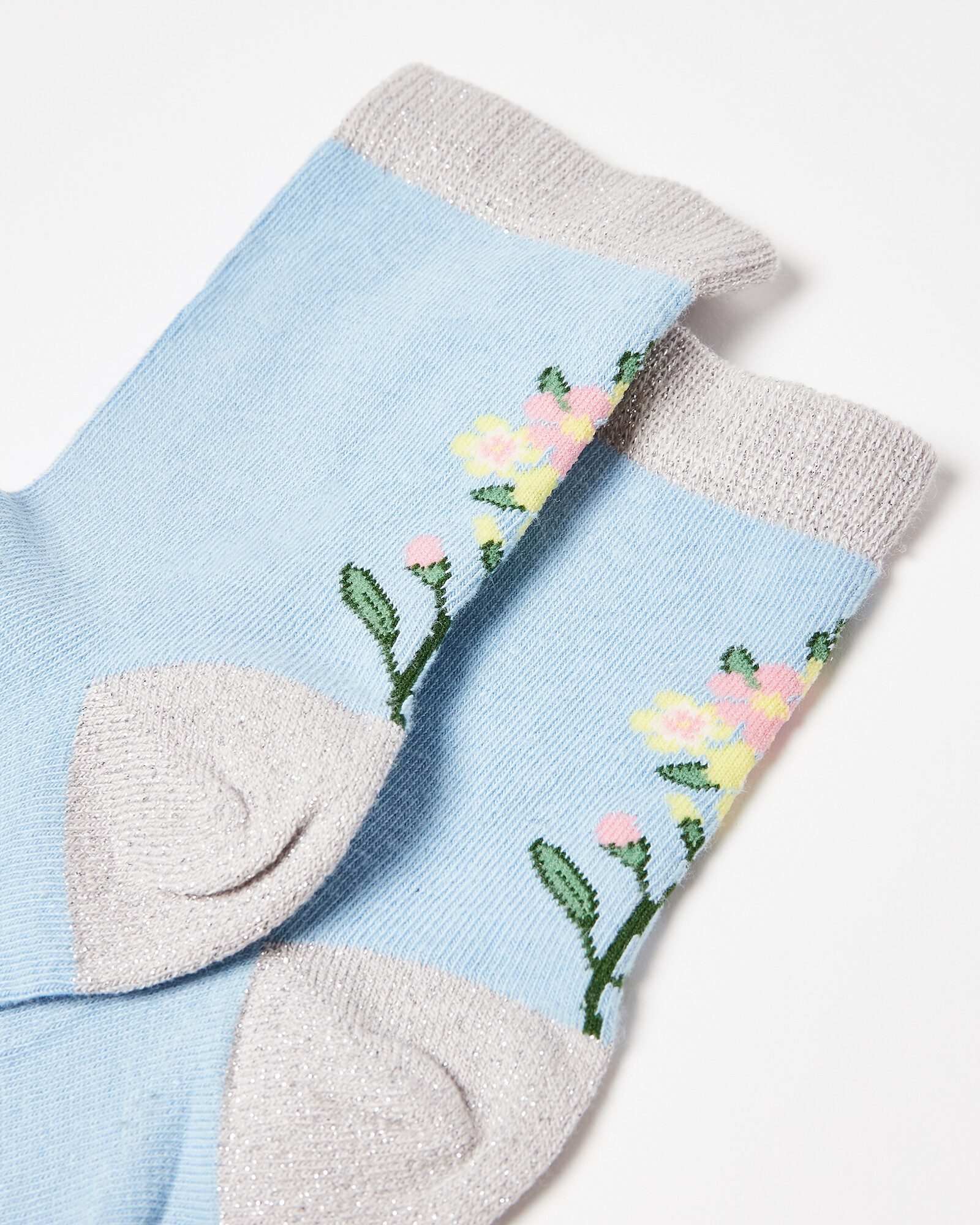 Blue & Silver Floral Ankle Socks | Oliver Bonas