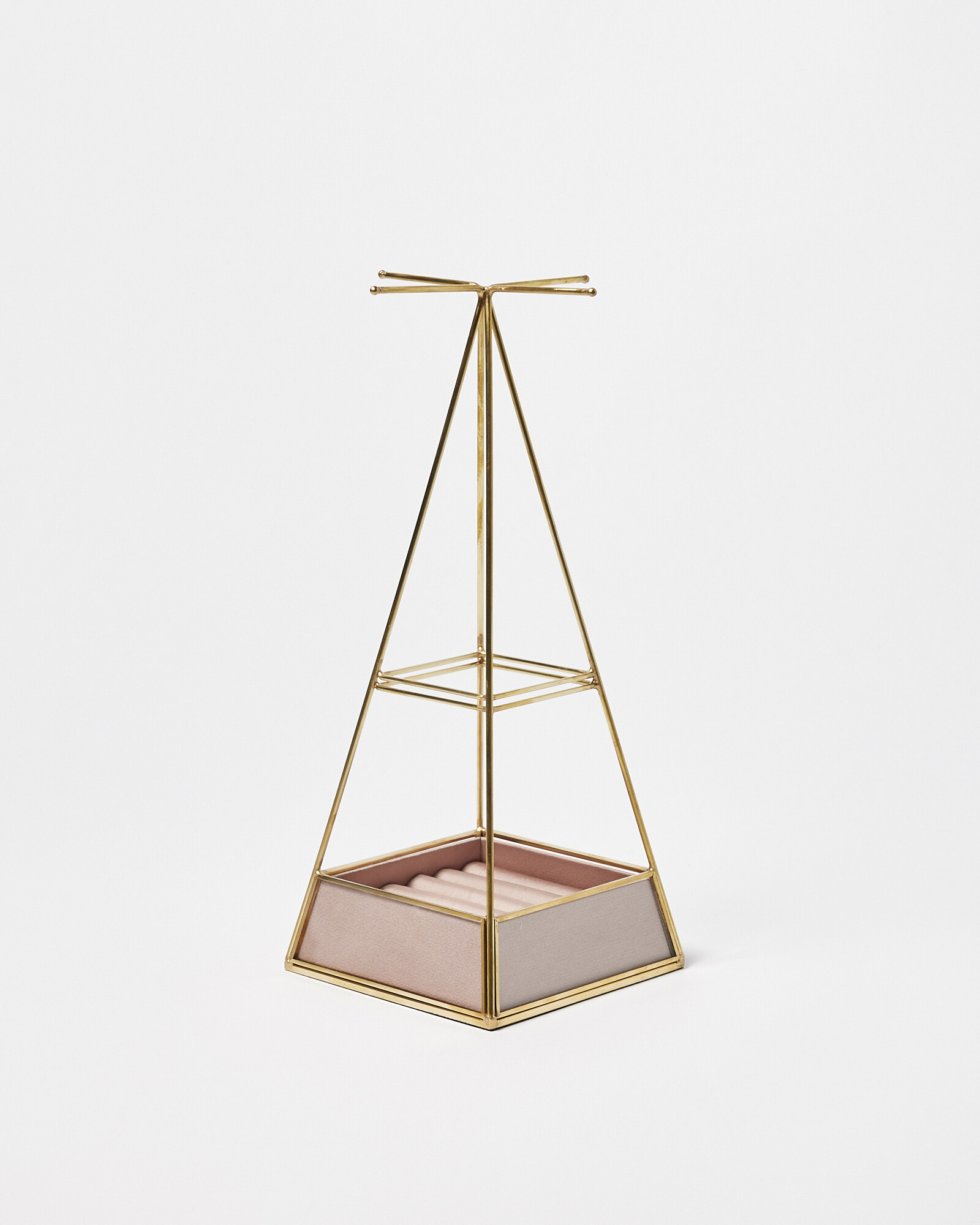 Gold & Glass Pyramid Pink Velvet Jewellery Stand | Oliver Bonas