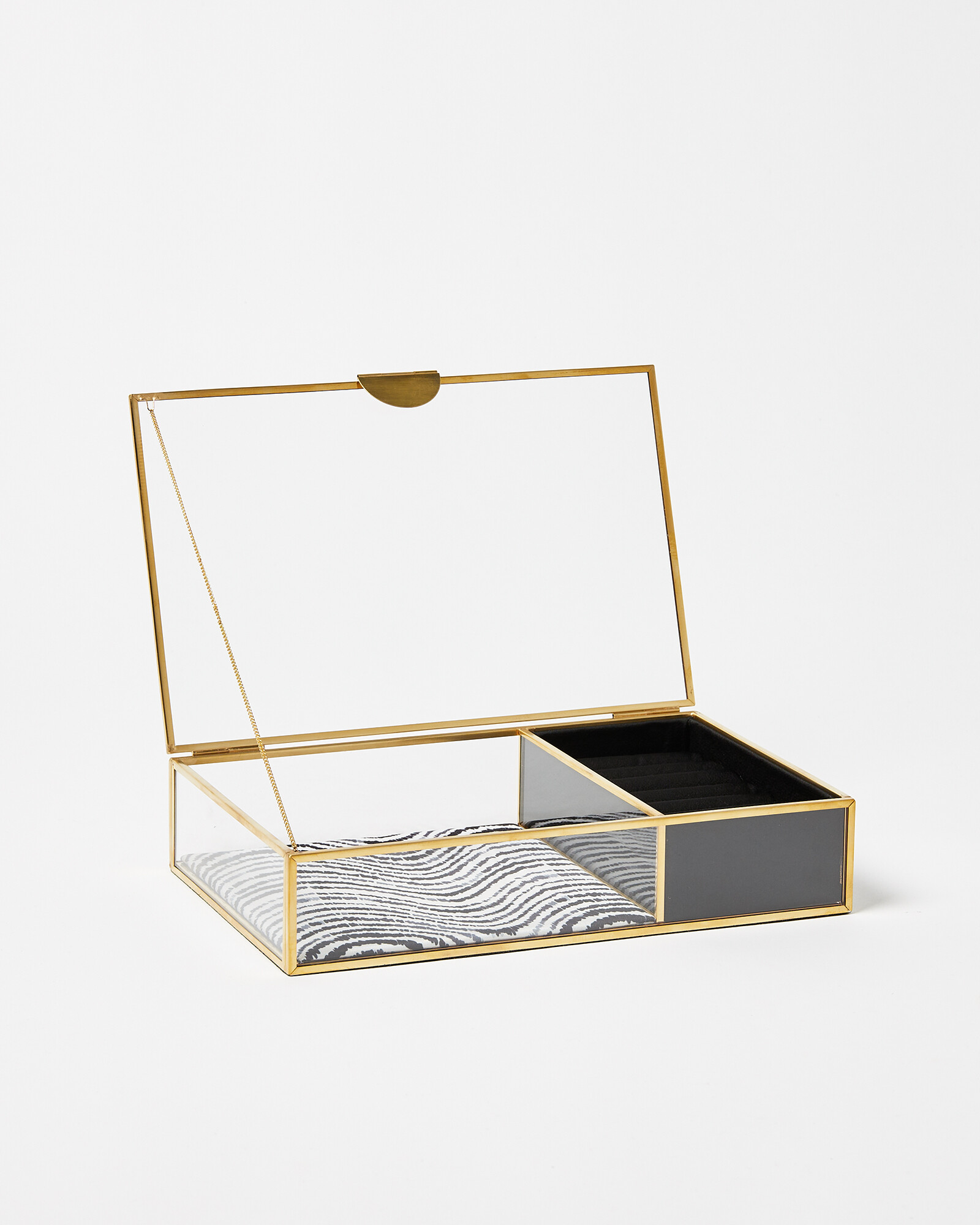 Gold & Glass Printed Wave Satin Jewellery Box | Oliver Bonas