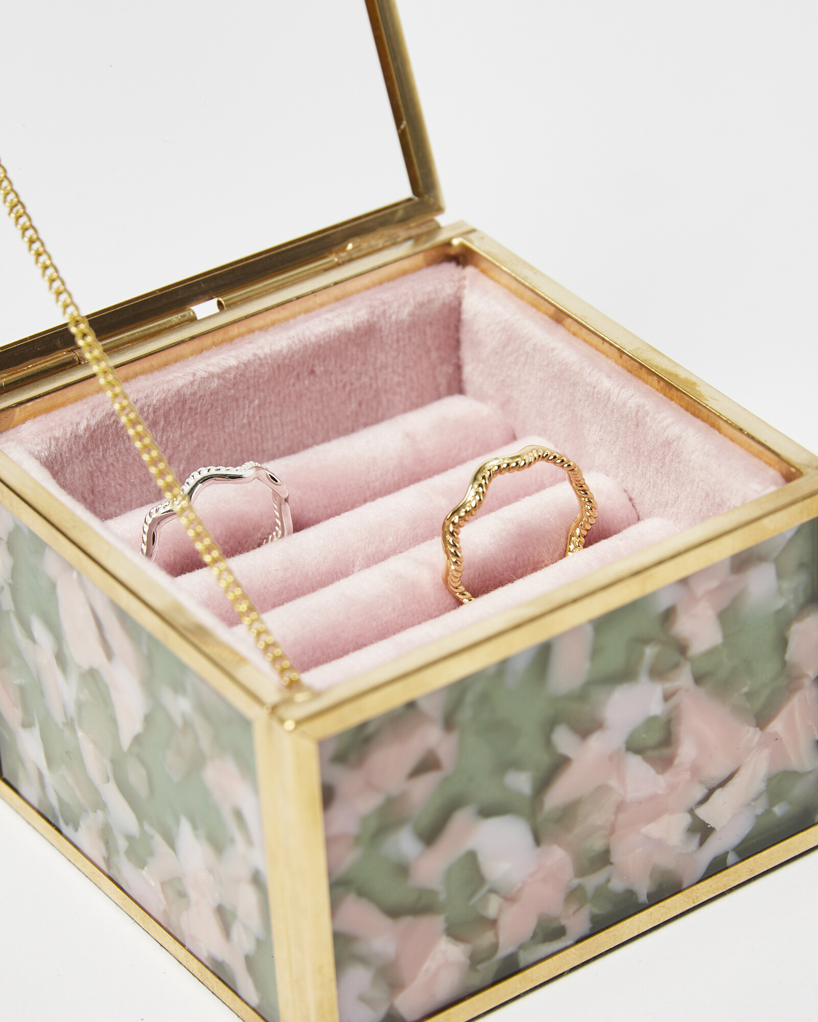 Gold & Glass Pink Resin Jewellery Ring Box | Oliver Bonas