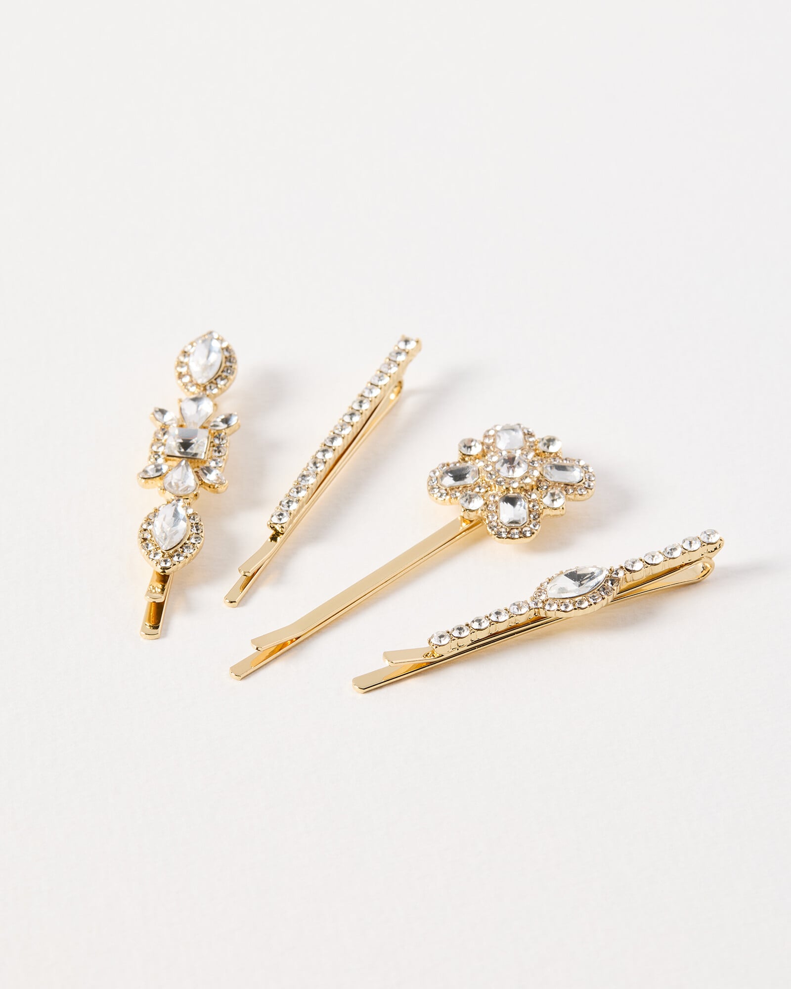 Felicity Glass Stone Faux Pearl Hair Slides Pack of Four | Oliver Bonas
