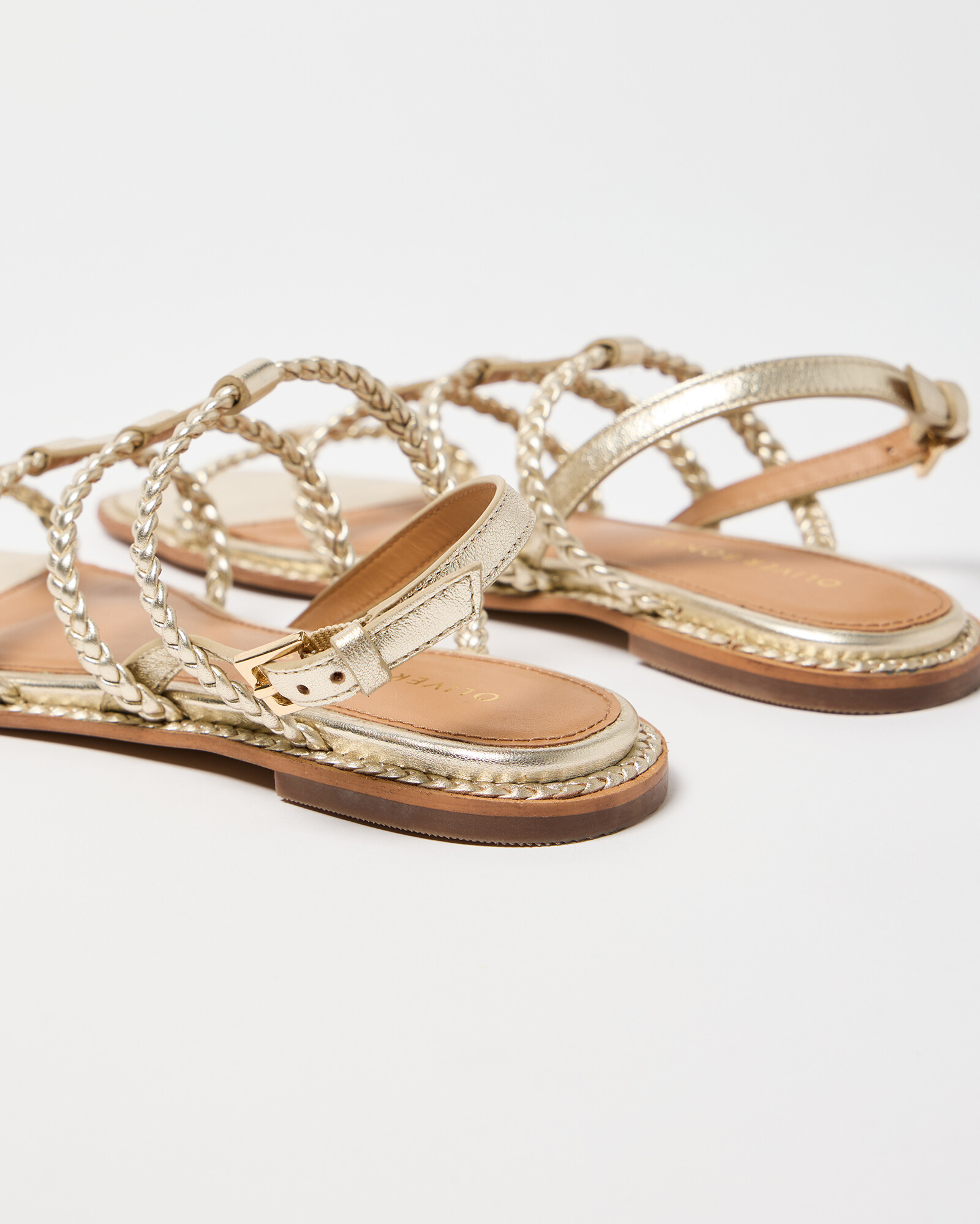 Plaited Gold Leather Gladiator Sandals | Oliver Bonas