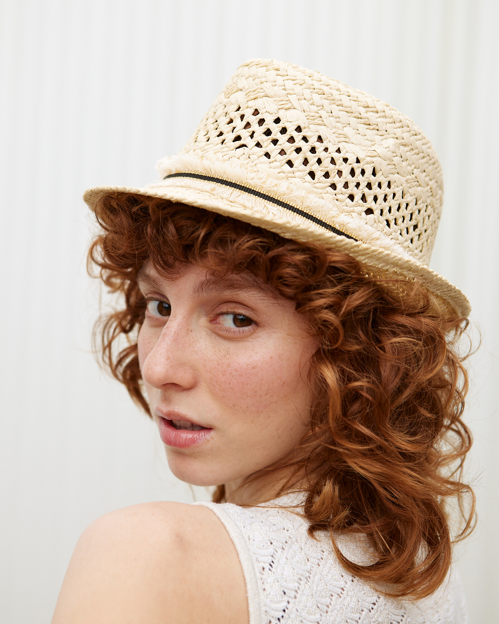 Natural & Gold Straw Trilby Hat | Oliver Bonas