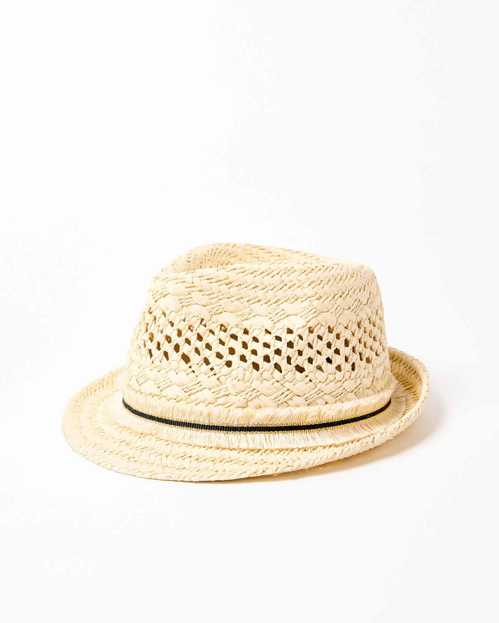 Natural & Gold Straw Trilby Hat | Oliver Bonas