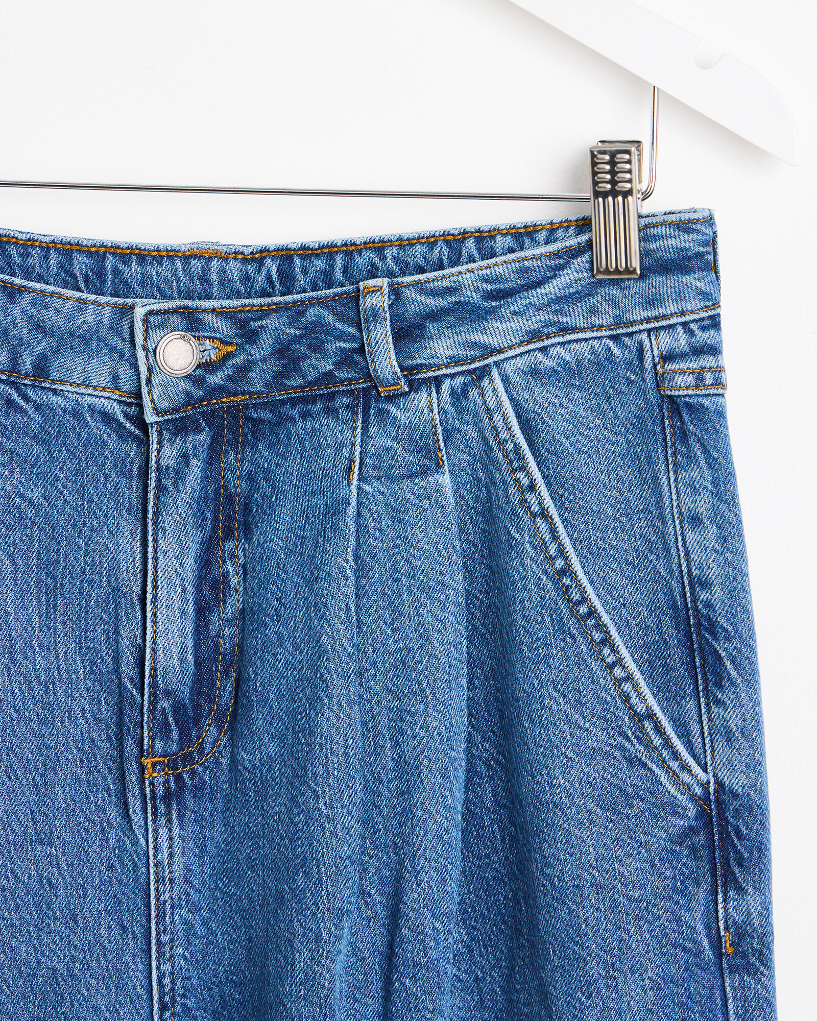 Blue Pleated Wide Leg Denim Jeans | Oliver Bonas