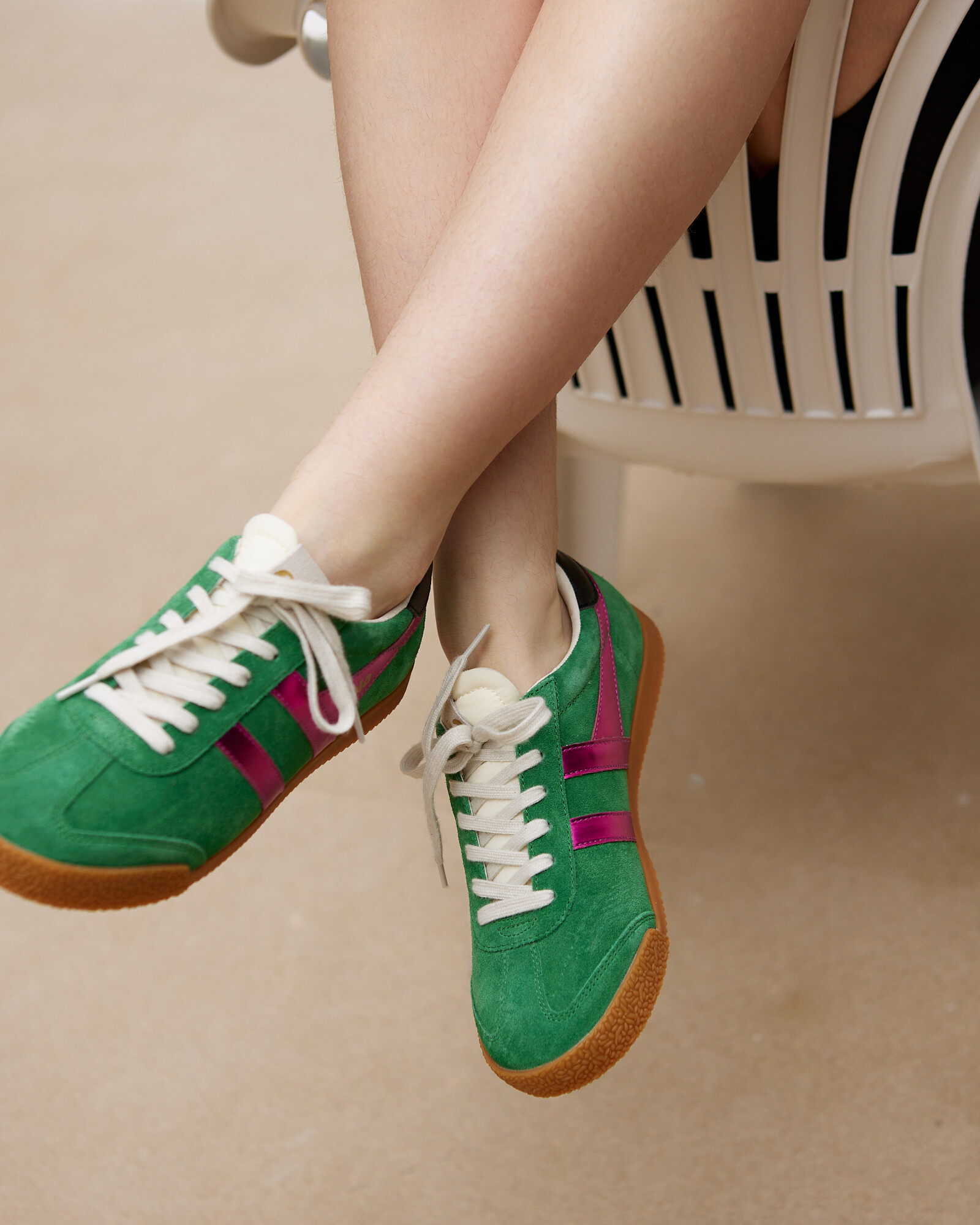 Gola x OB Exclusive Green Suede & Pink Metallic Trainers | Oliver Bonas