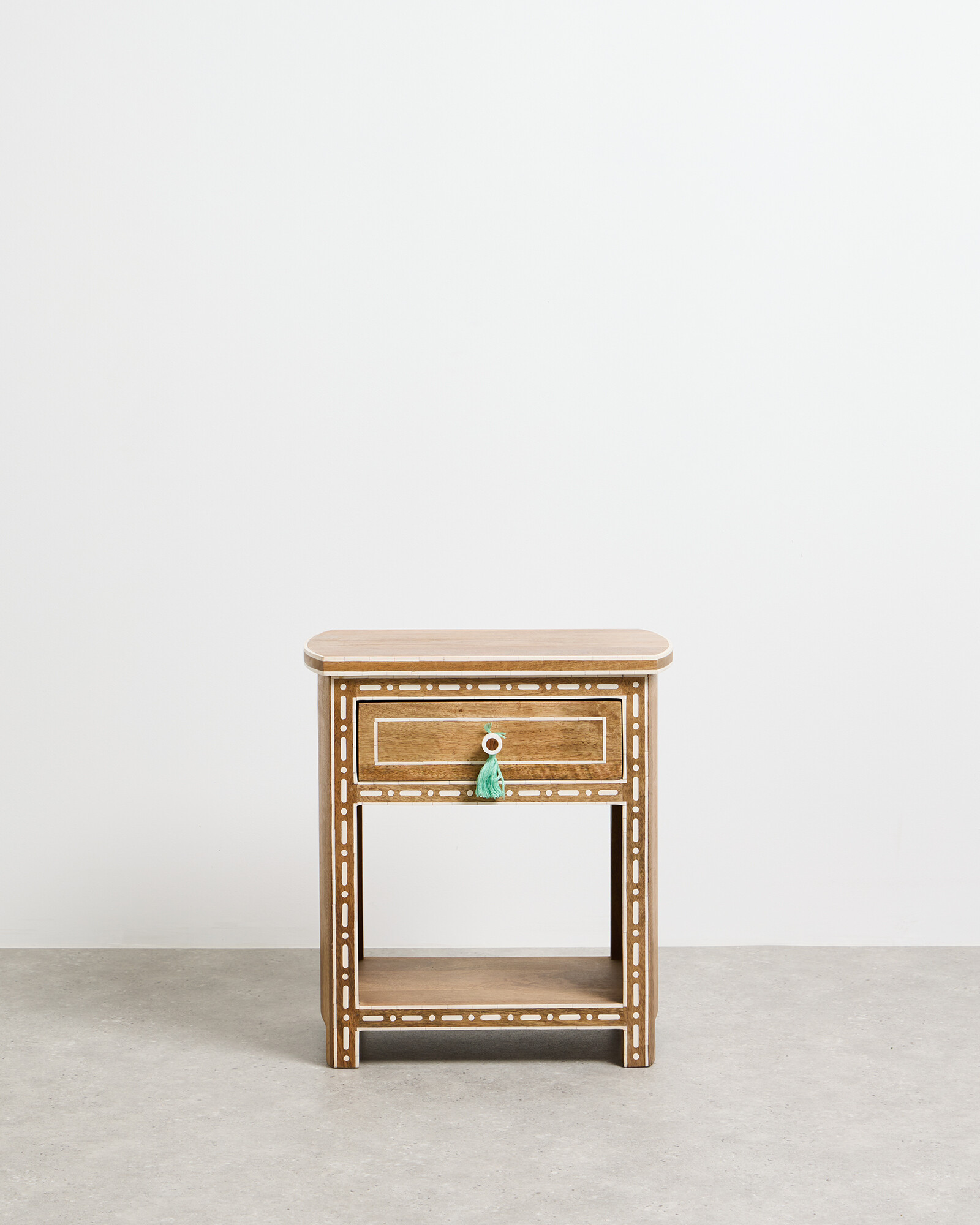 Riya Mango Wood Inlay Bedside Table | Oliver Bonas