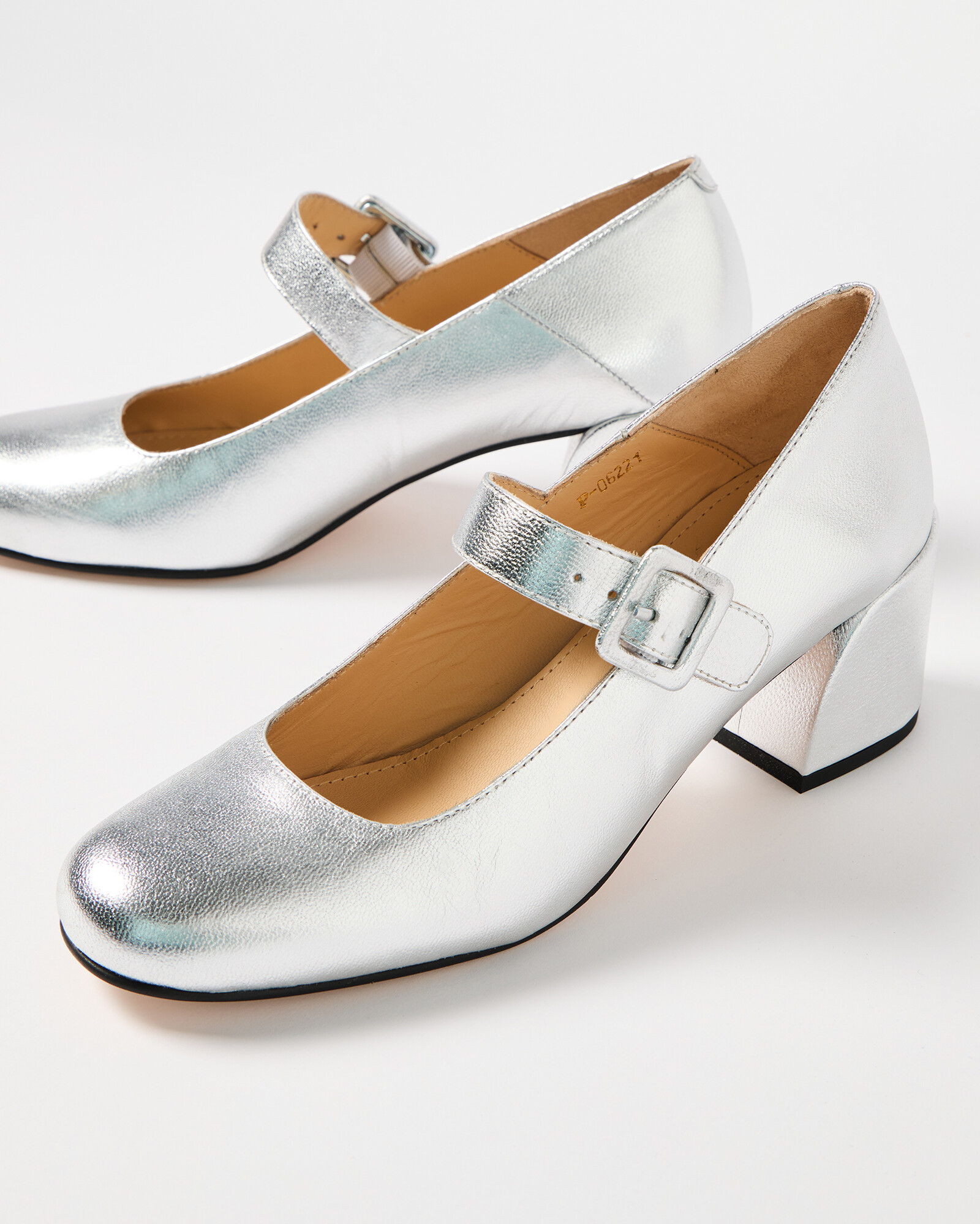 Alohas Leah Silver Metallic Leather Mary Jane Heels | Oliver Bonas