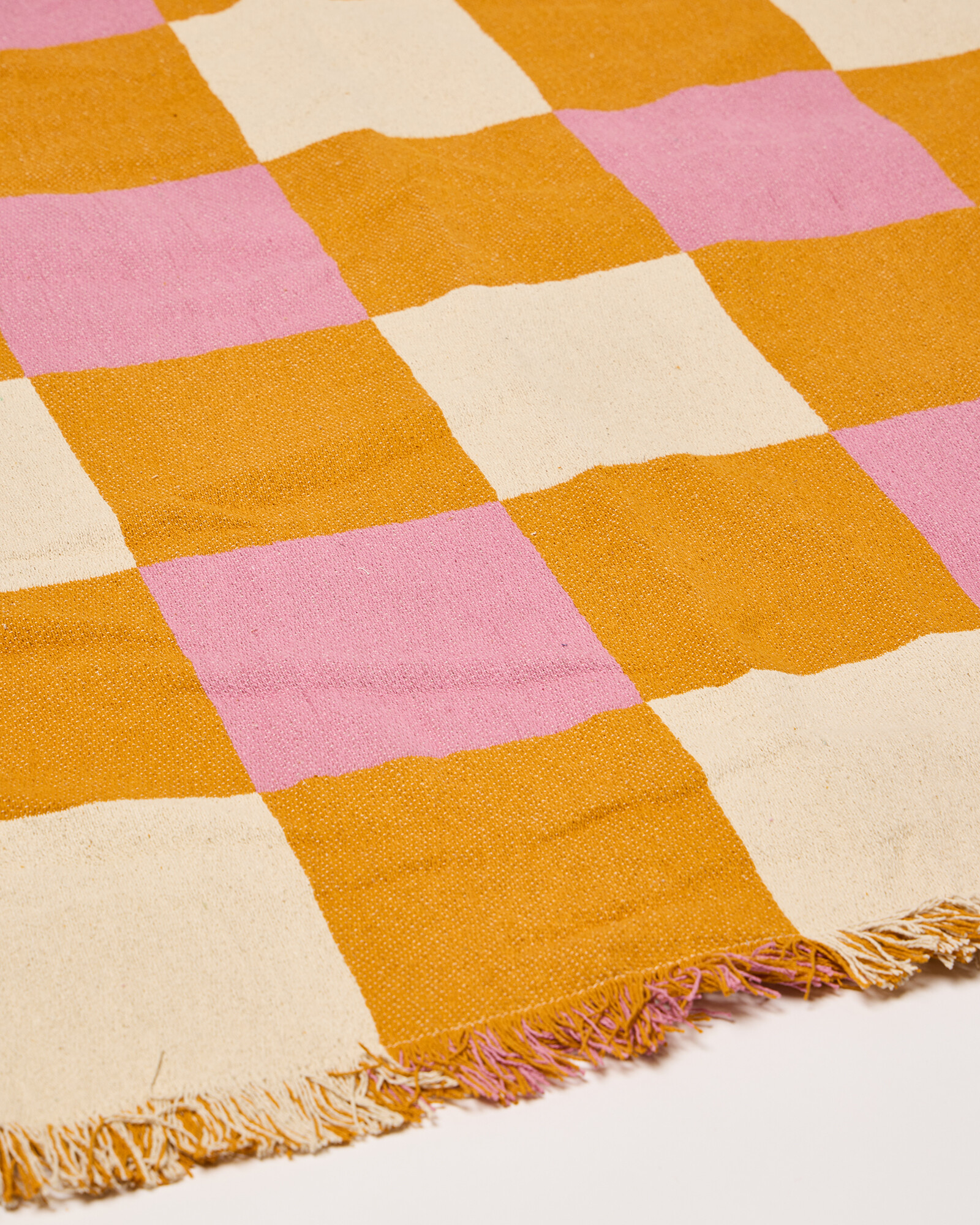 Checked Pink & Yellow Picnic Rug | Oliver Bonas