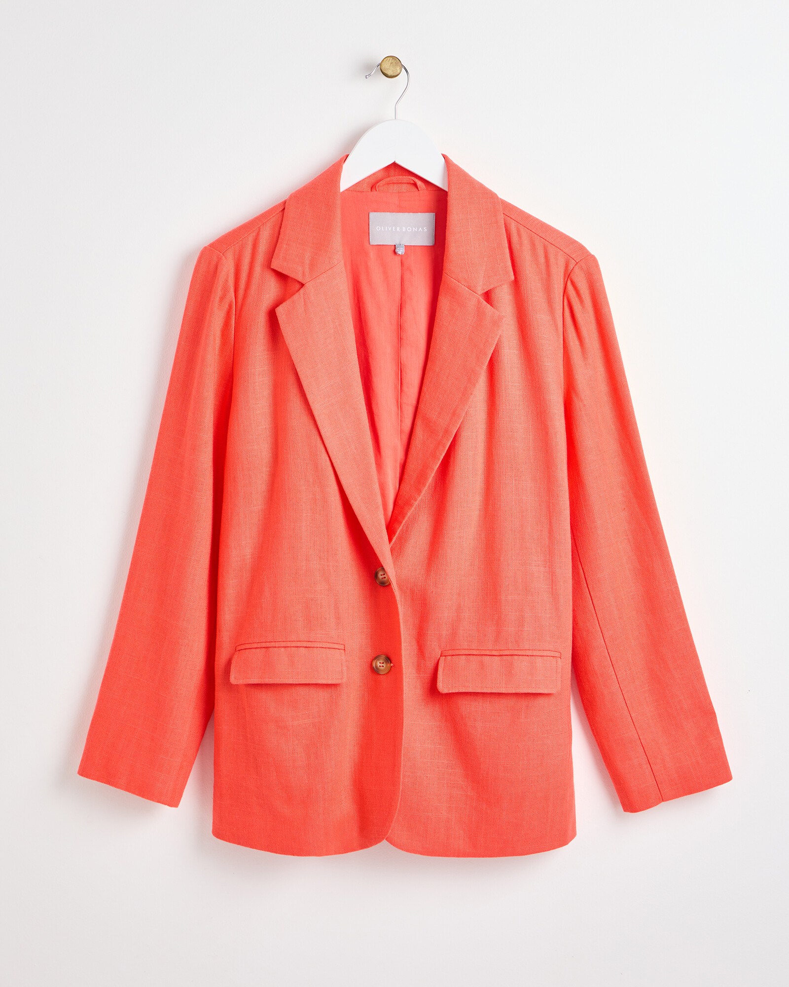 Deep Coral Orange Linen Blend Casual Blazer | Oliver Bonas