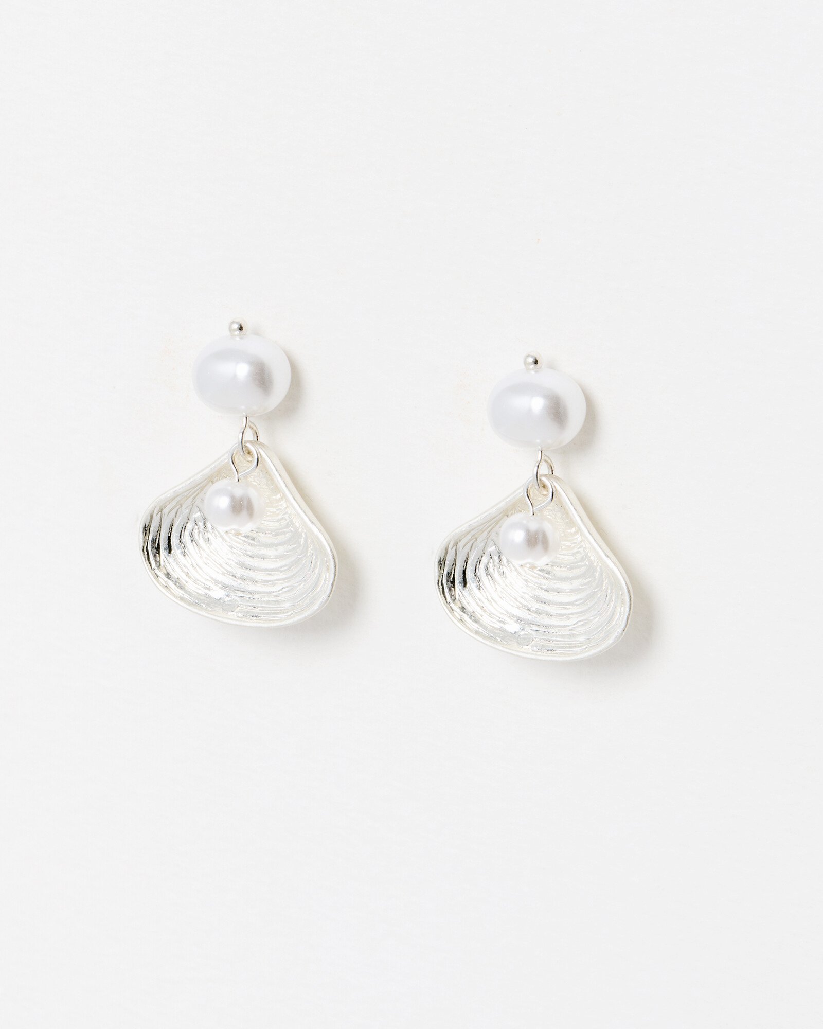 Coraline Shell & Faux Pearl Silver Drop Earrings | Oliver Bonas