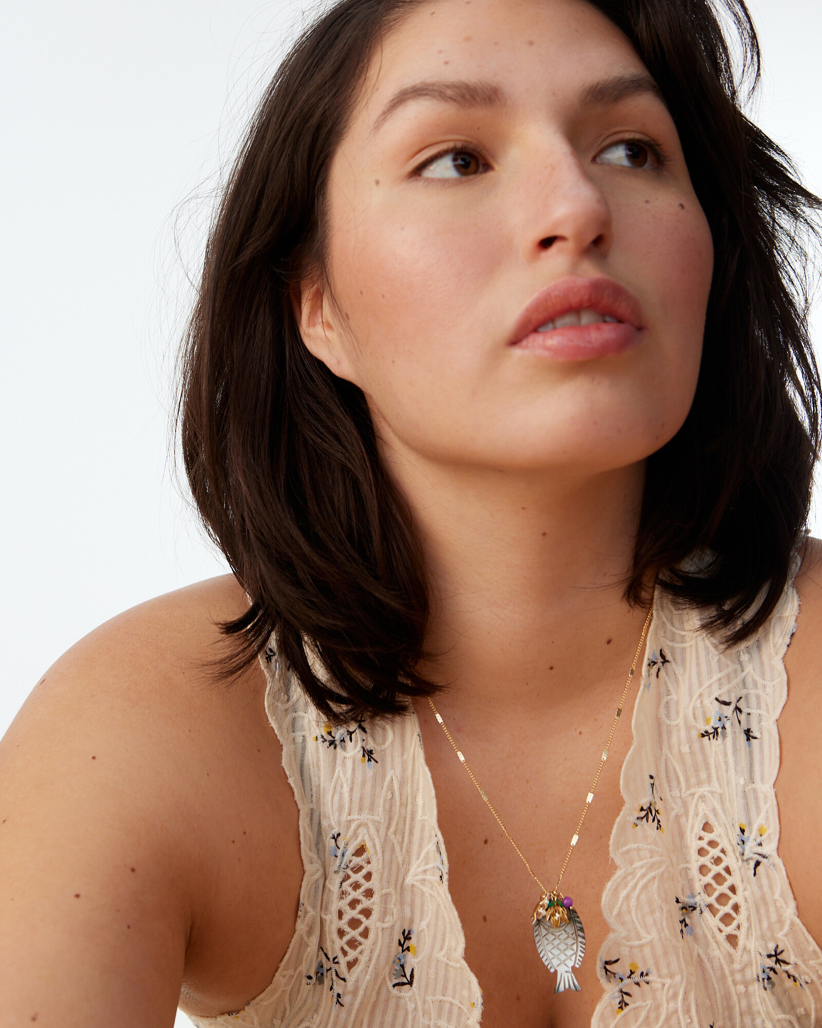 Shelby Mother of Pearl Fish & Bead Pendant Necklace | Oliver Bonas